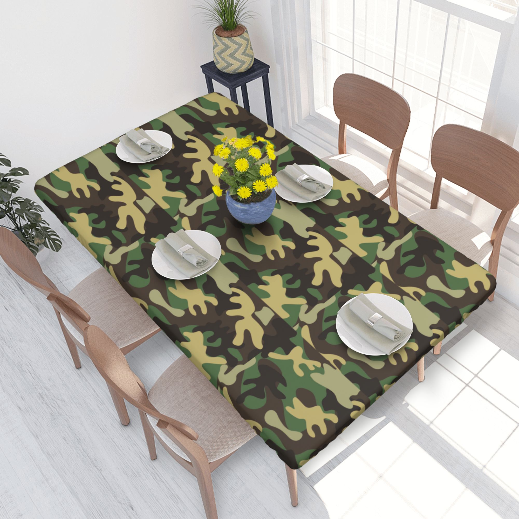 Home Deluxe Tablecloth Military-Camouflage Waterproof Elastic Rim Edged ...