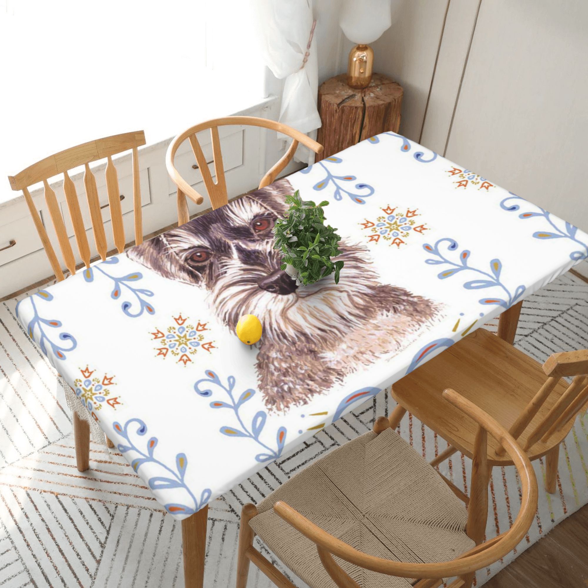 Home Deluxe Tablecloth Miniature Schnauzer Waterproof Elastic Rim Edged ...