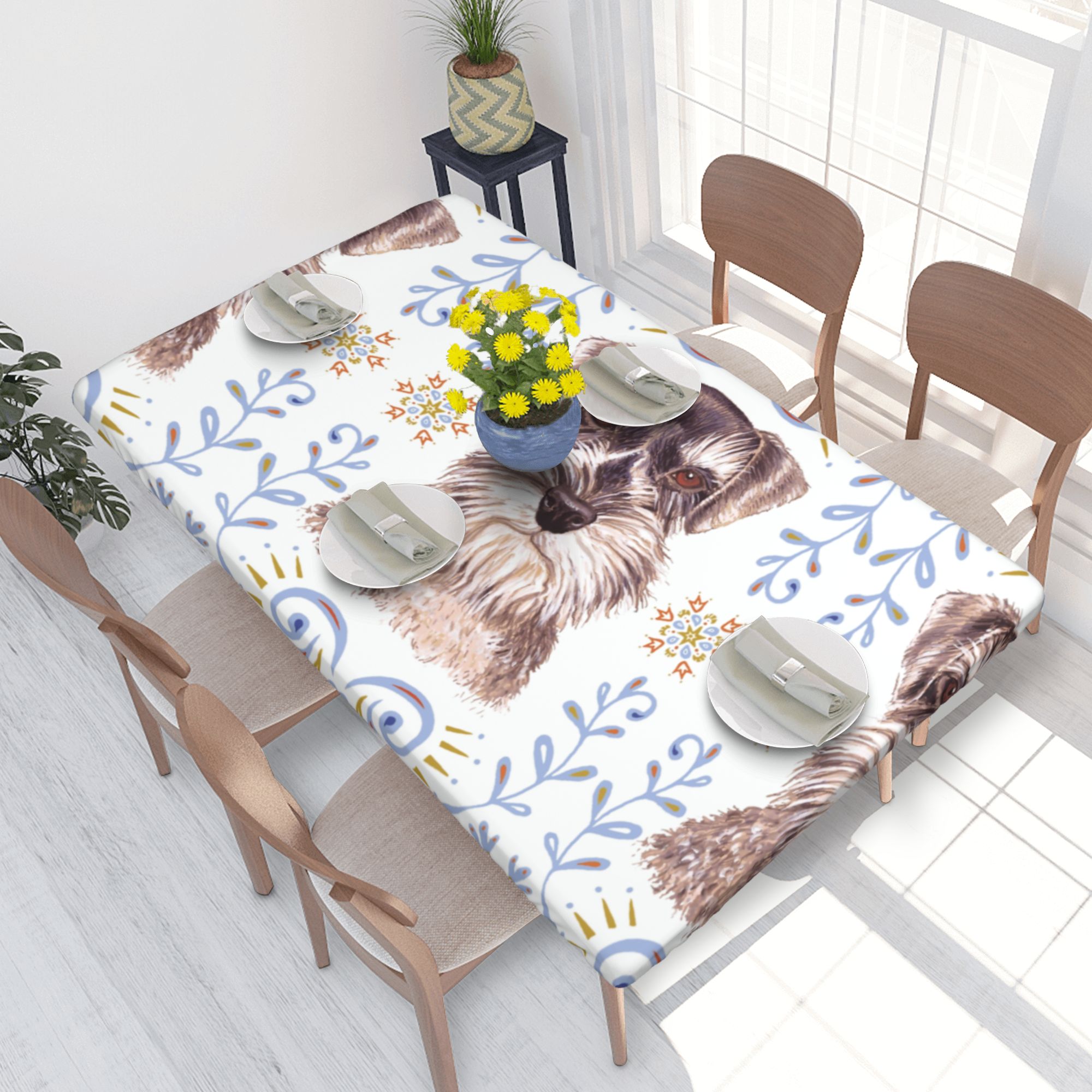 Home Deluxe Tablecloth Miniature Schnauzer With Floral Border ...