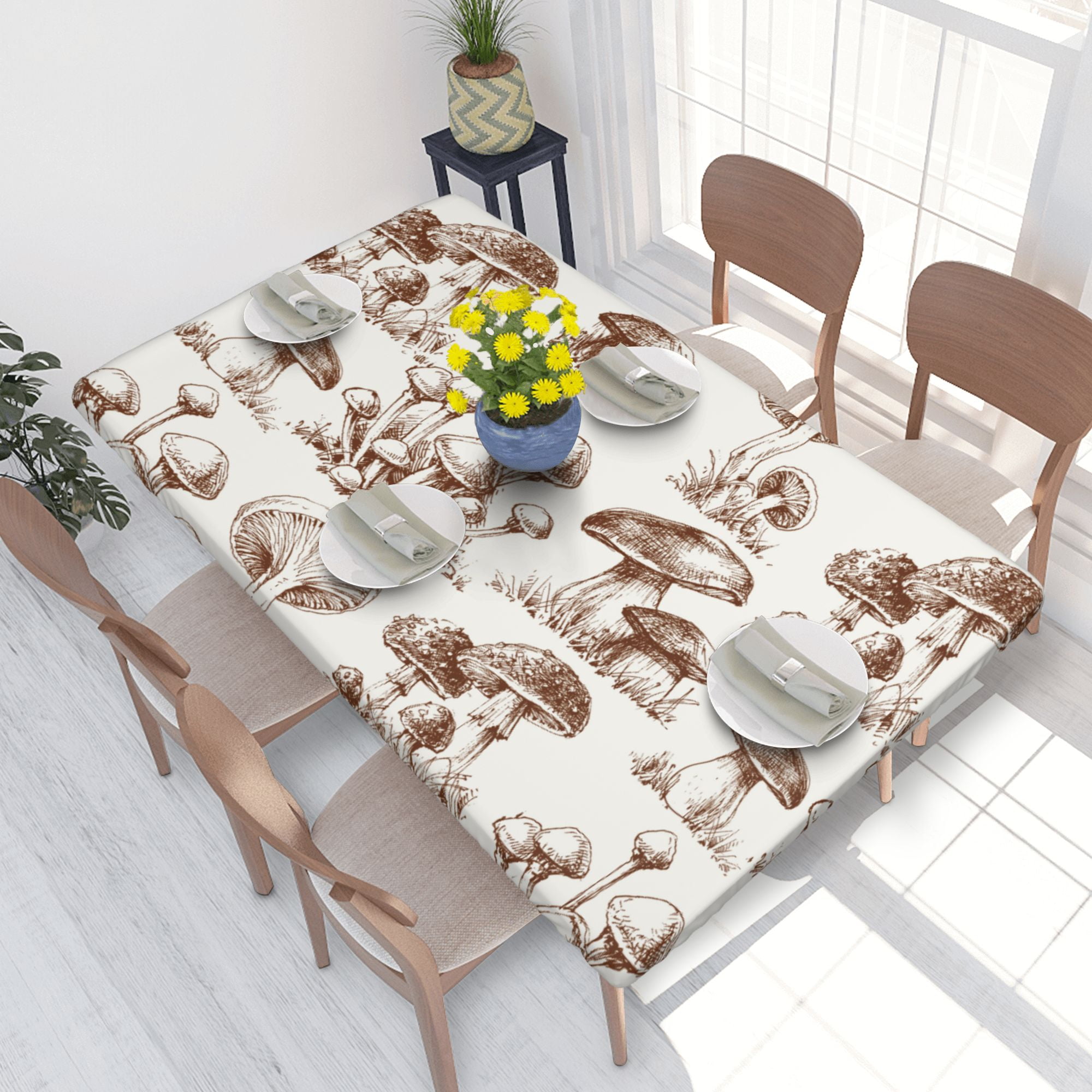 Home Deluxe Tablecloth Mushroom(2)1 Waterproof Elastic Rim Edged Table ...