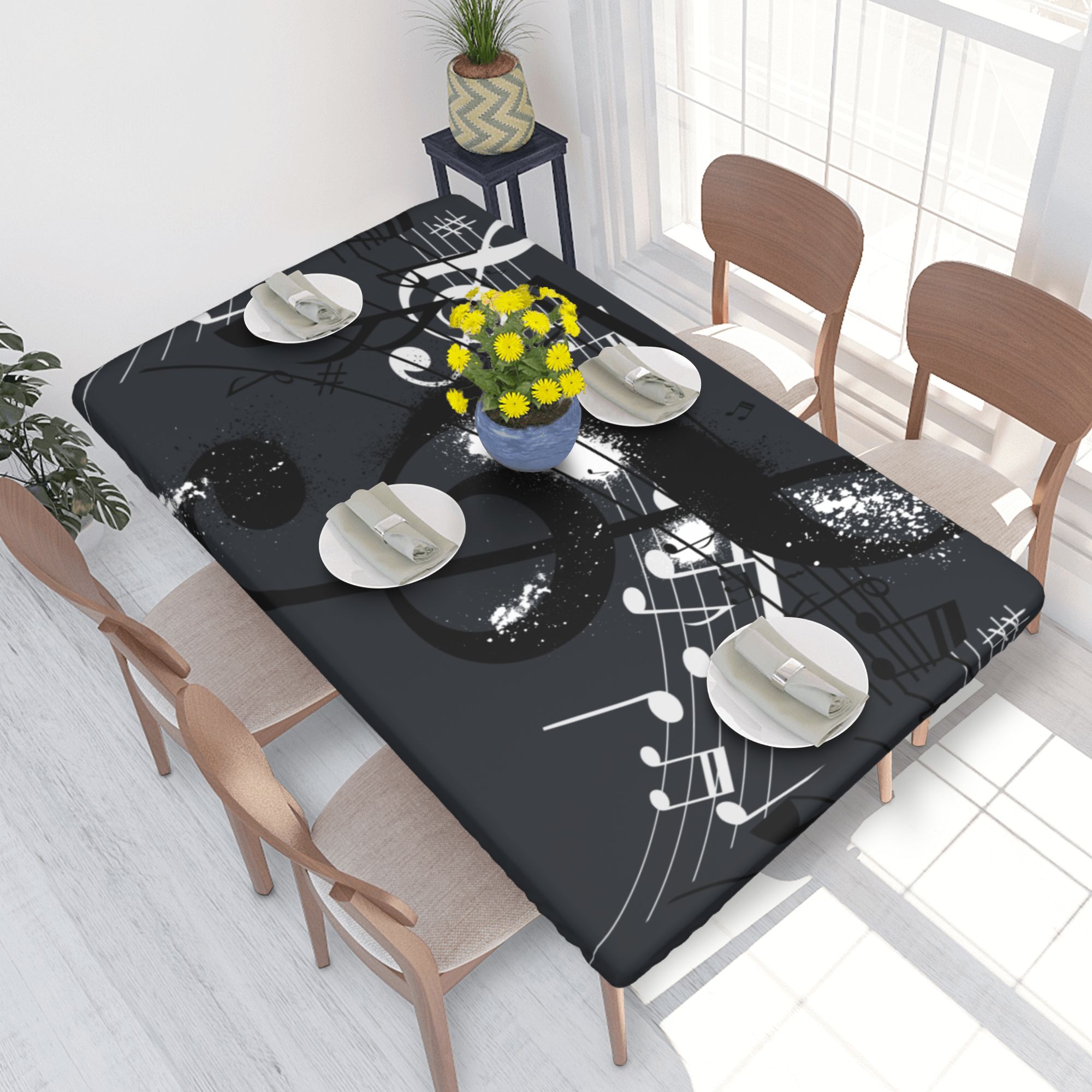 Home Deluxe Tablecloth Music Note Waterproof Elastic Rim Edged Table ...