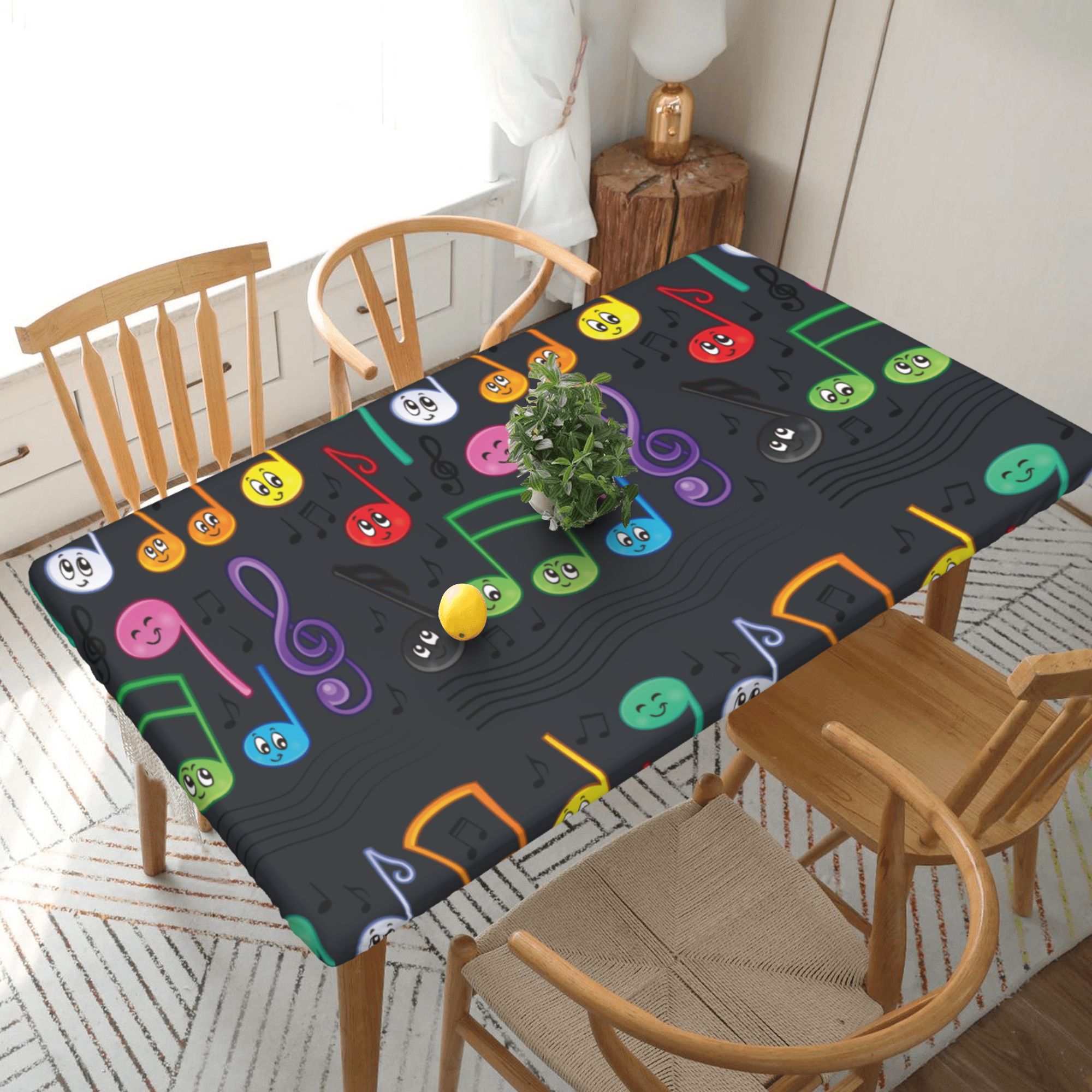 Home Deluxe Tablecloth Music Notes Waterproof Elastic Rim Edged Table ...