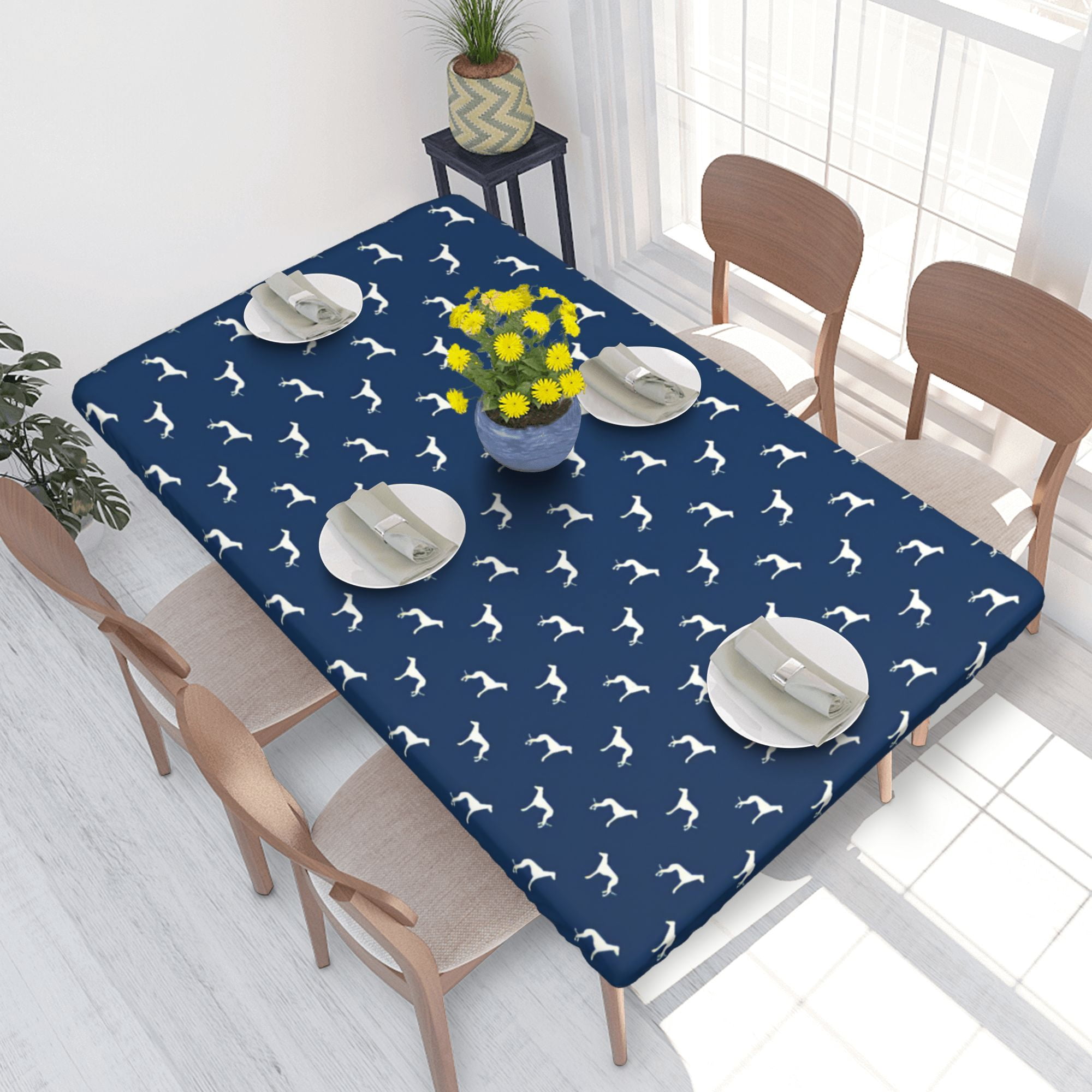 Home Deluxe Tablecloth Navy Blue Greyhound Dog Silhouette Waterproof ...