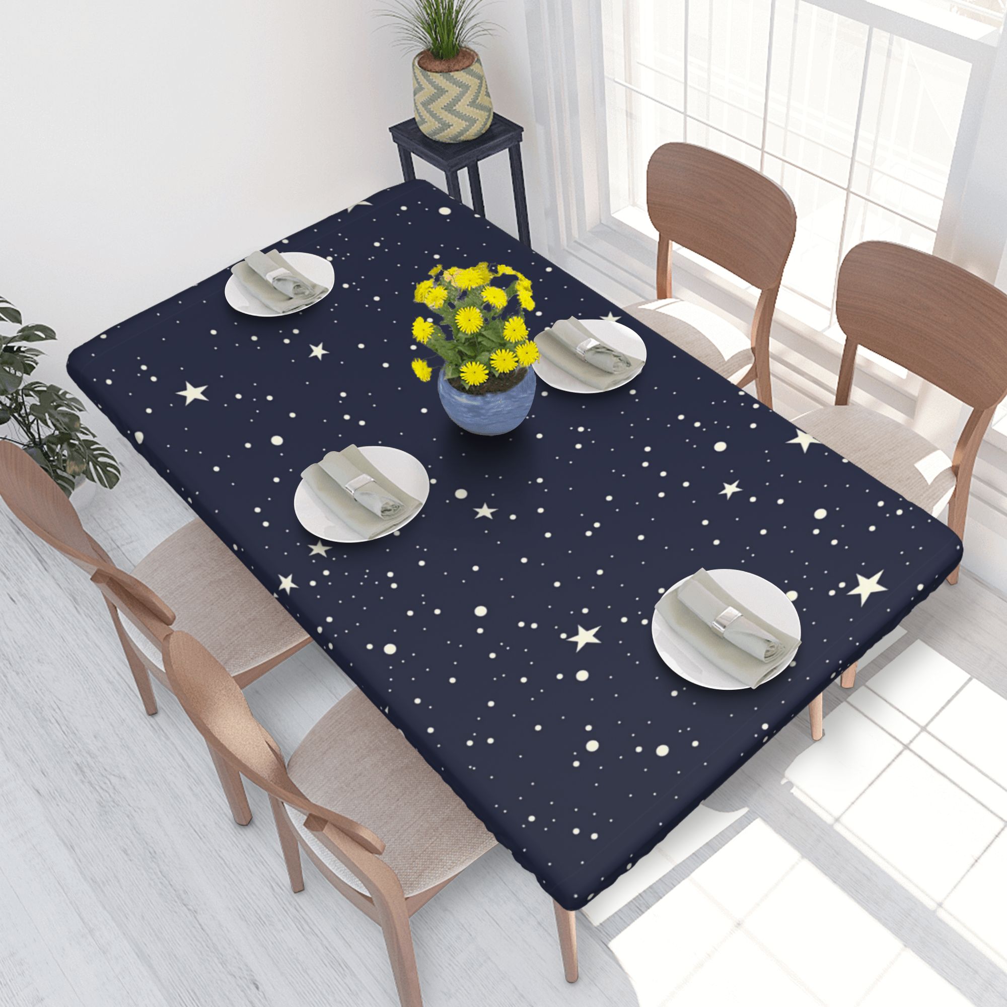Home Deluxe Tablecloth Night Sky Moon And Stars Waterproof Elastic Rim ...