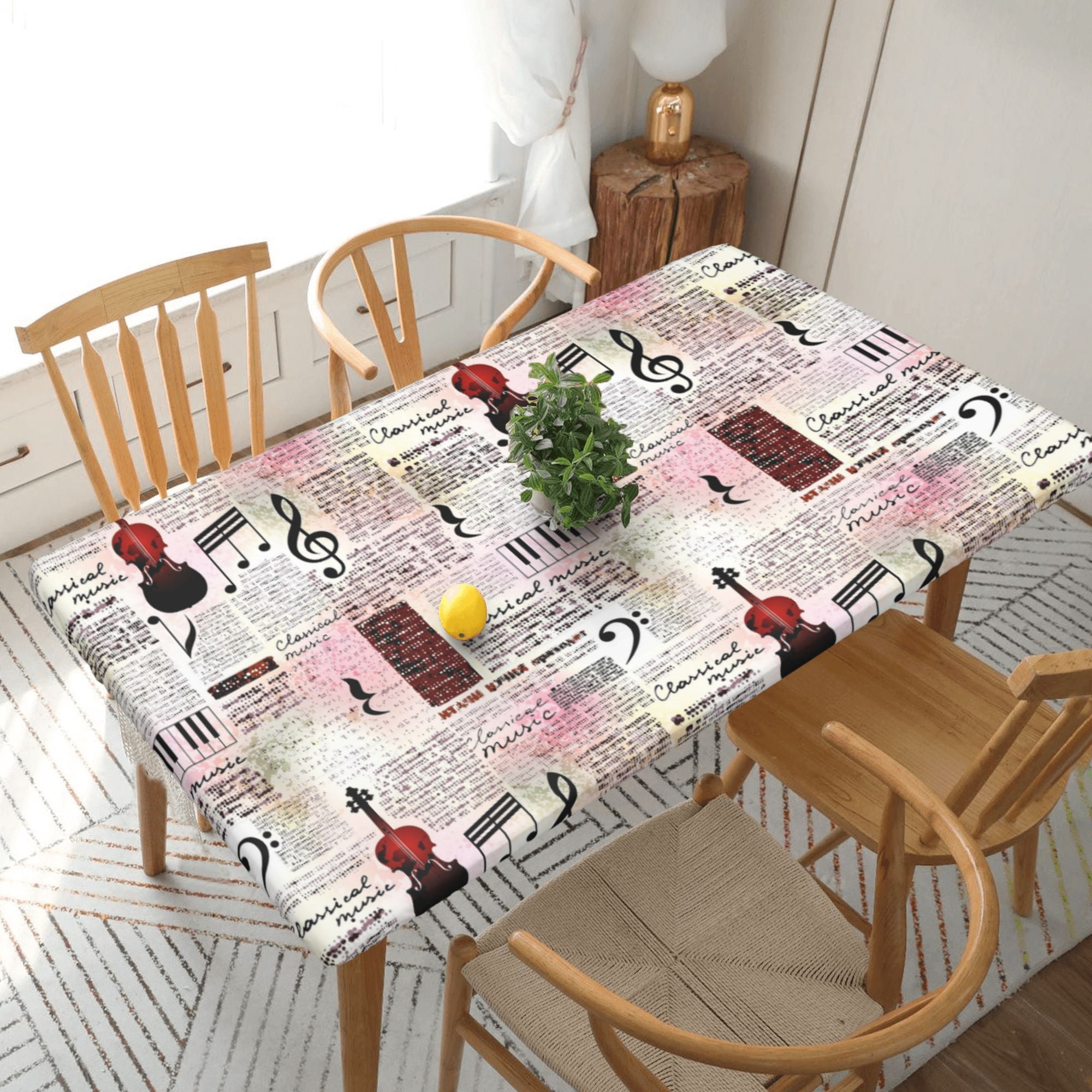 Home Deluxe Tablecloth Old Newspaper Decor, Classical Music Themed Instruments Piano Violin ...