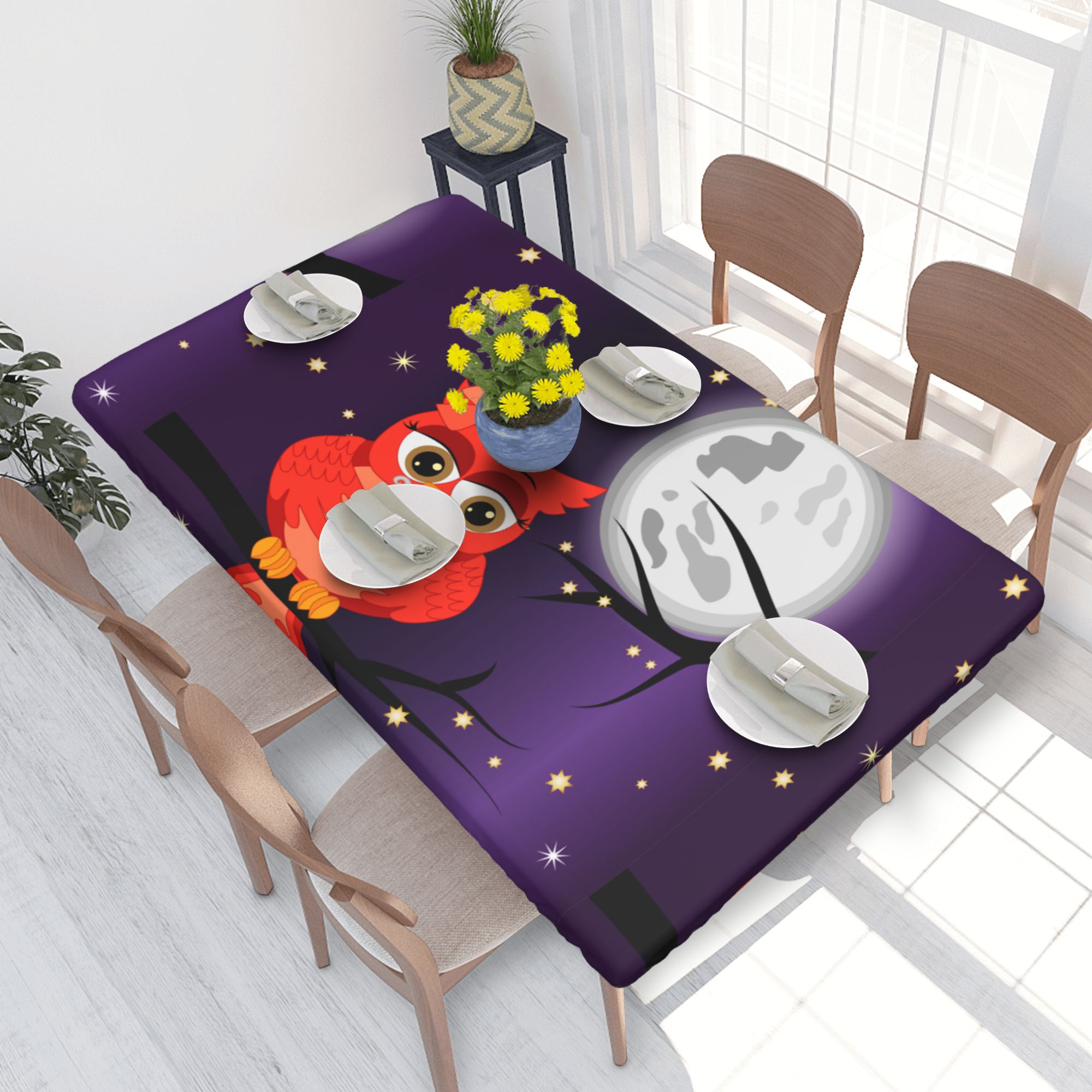 Home Deluxe Tablecloth Owls And Clouds Vector Illustration Waterproof ...