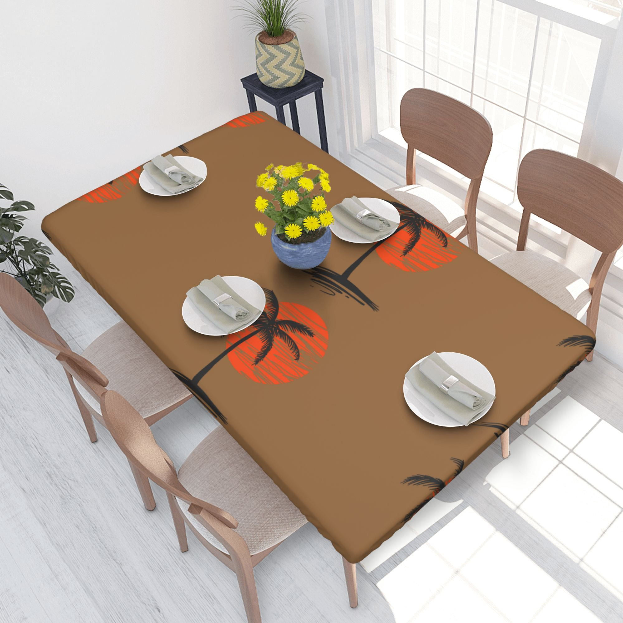 Home Deluxe Tablecloth Palm Tree Waterproof Elastic Rim Edged Table ...