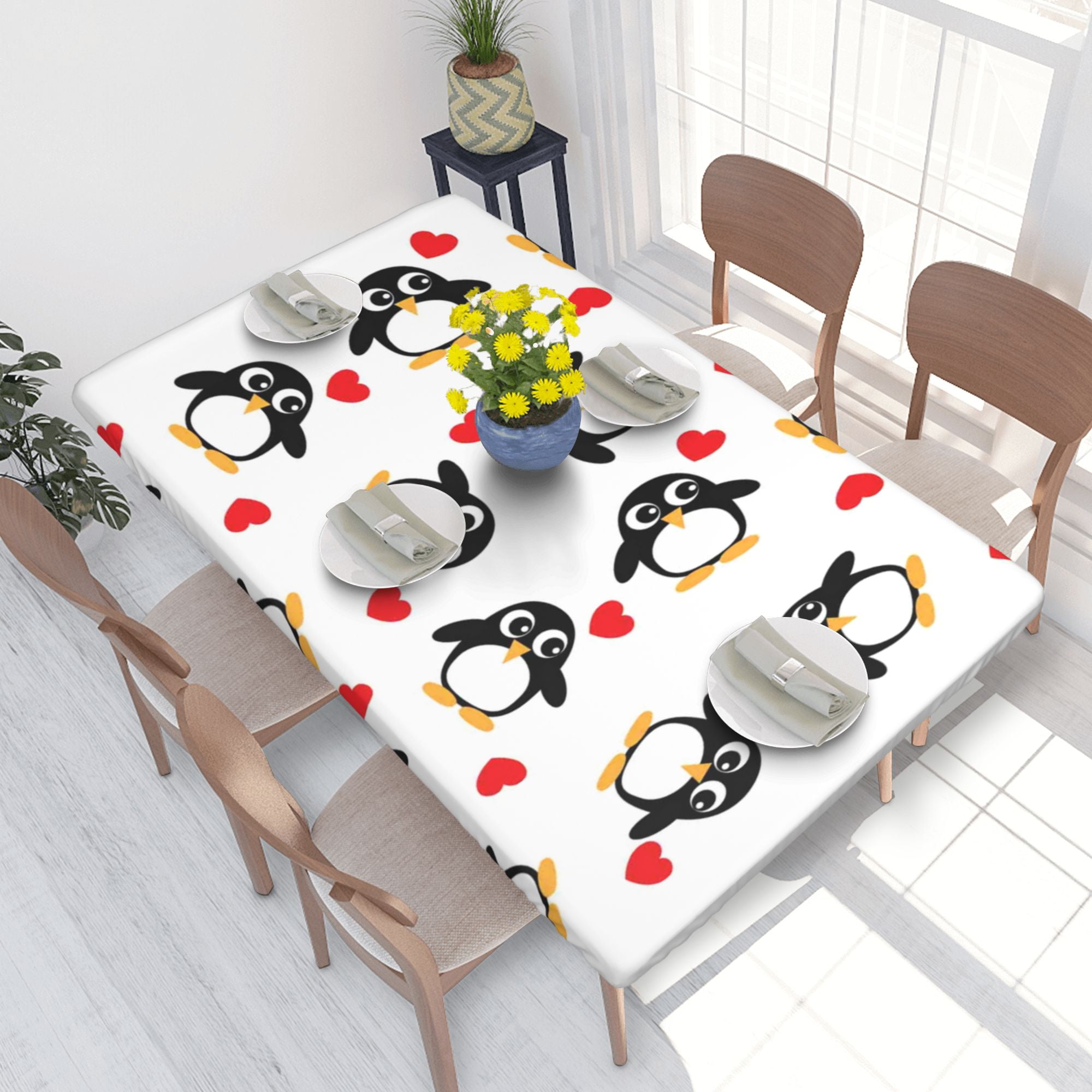 Home Deluxe Tablecloth Penguin Romance Heart Shape Print Waterproof ...