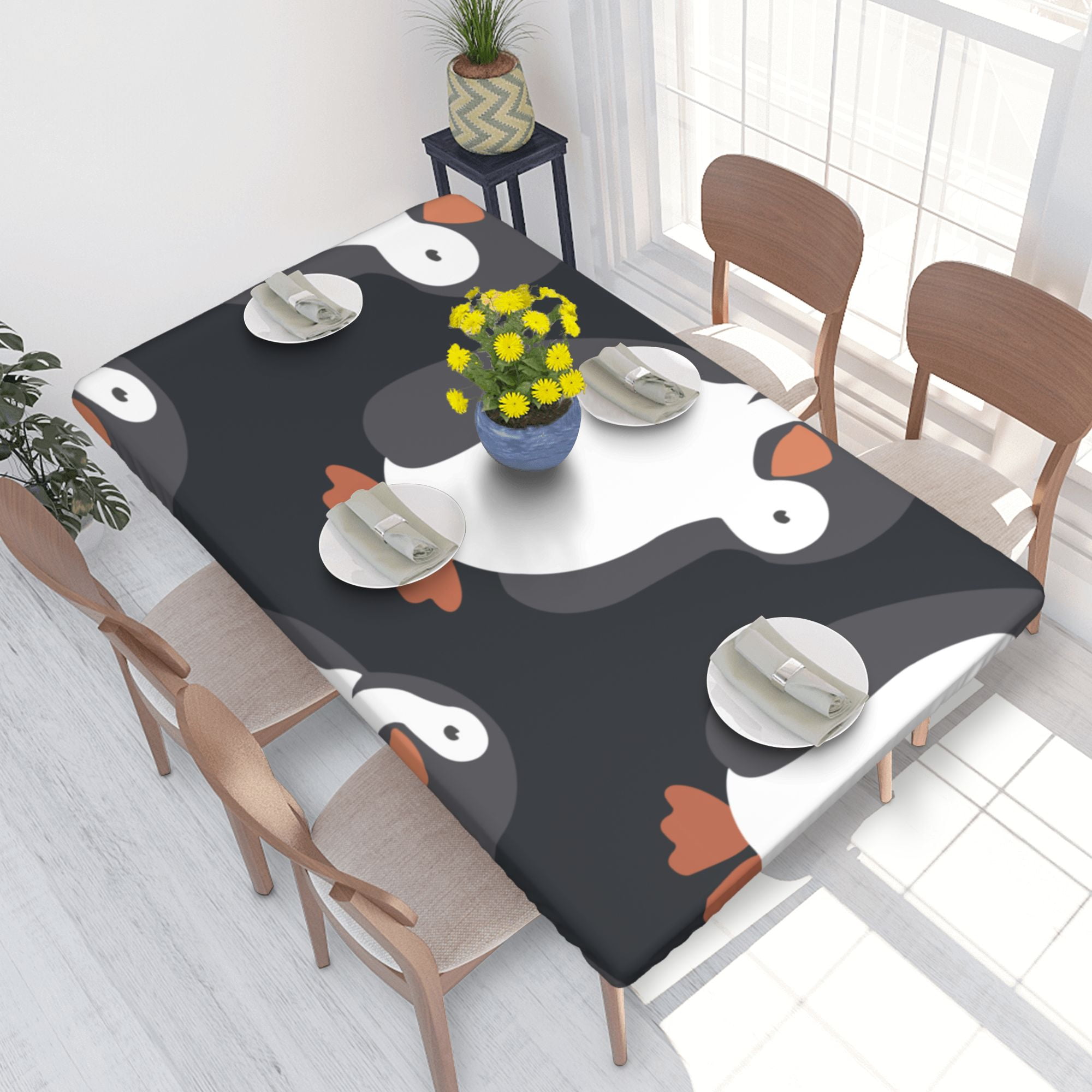 Home Deluxe Tablecloth Penguin Waterproof Elastic Rim Edged Table Cover ...