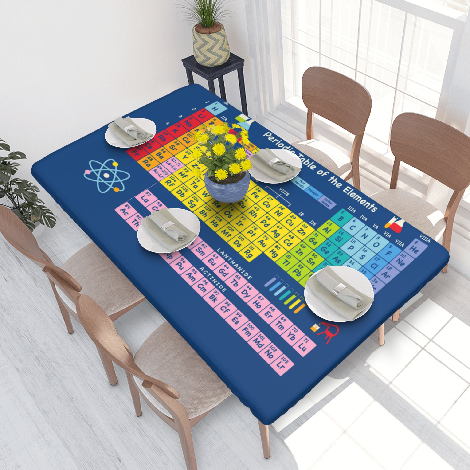 Home Deluxe Tablecloth Periodic Table Of Elements Waterproof Elastic ...