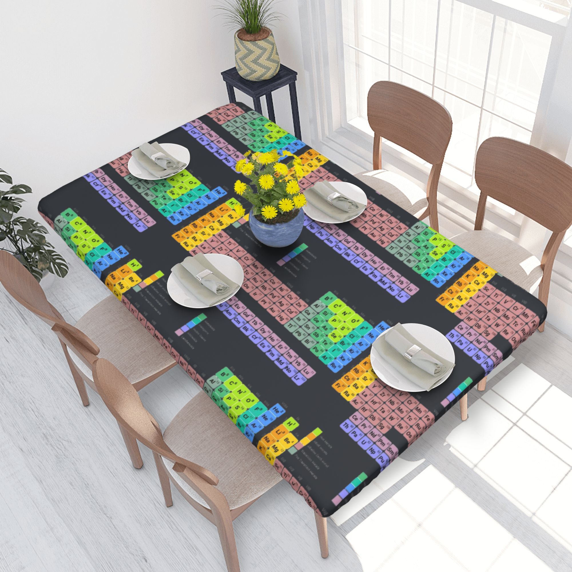 Home Deluxe Tablecloth Periodic Table Of Elements Waterproof Elastic ...