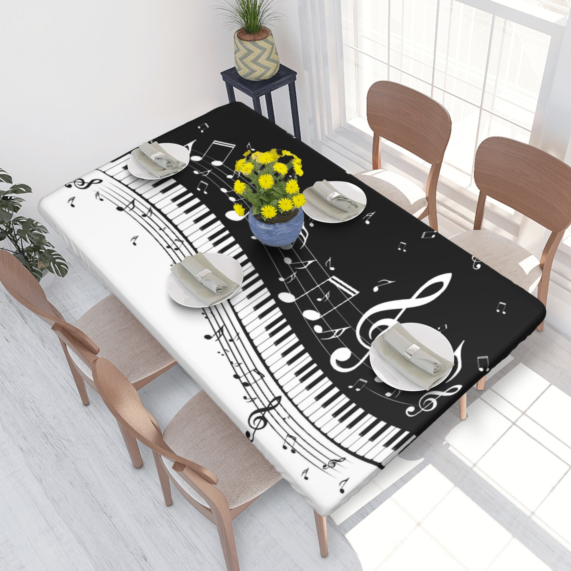Home Deluxe Tablecloth Piano Keys With Musical Notes Waterproof Elastic ...