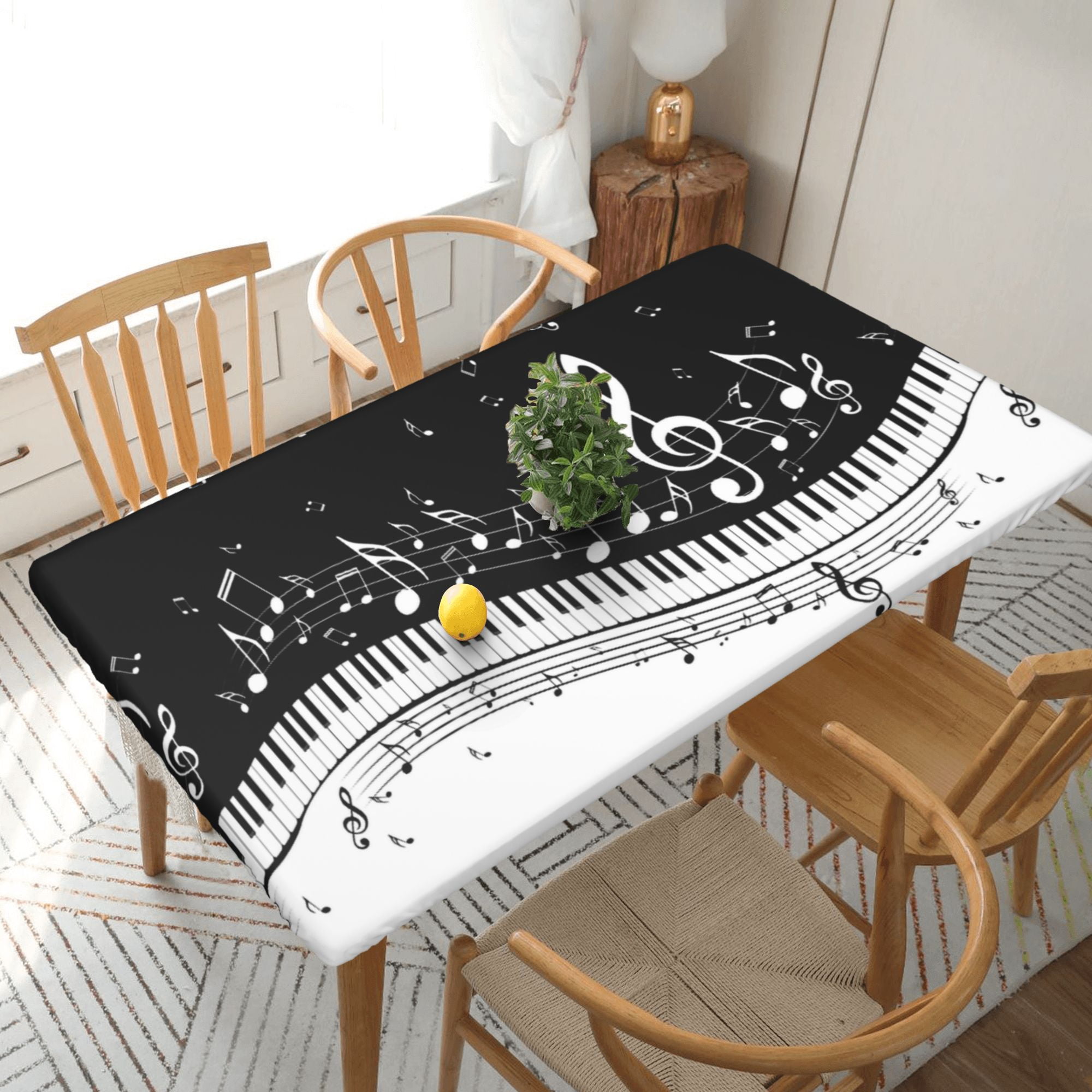 Home Deluxe Tablecloth Piano Keys With Musical Notes Waterproof Elastic ...
