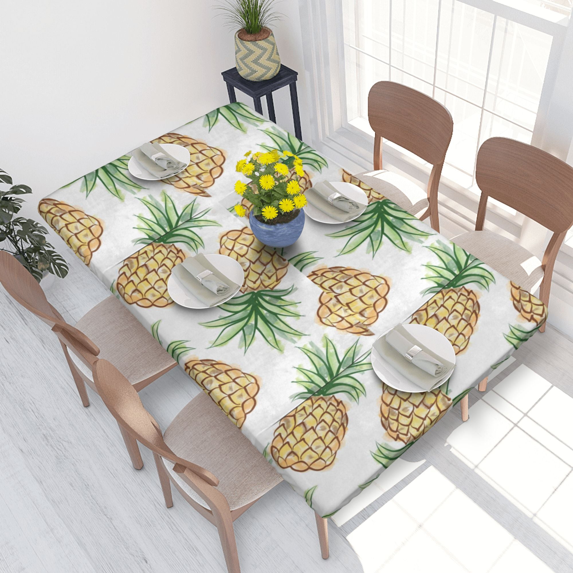 Home Deluxe Tablecloth Pineapple Watercolor Exotic Tropical Waterproof ...
