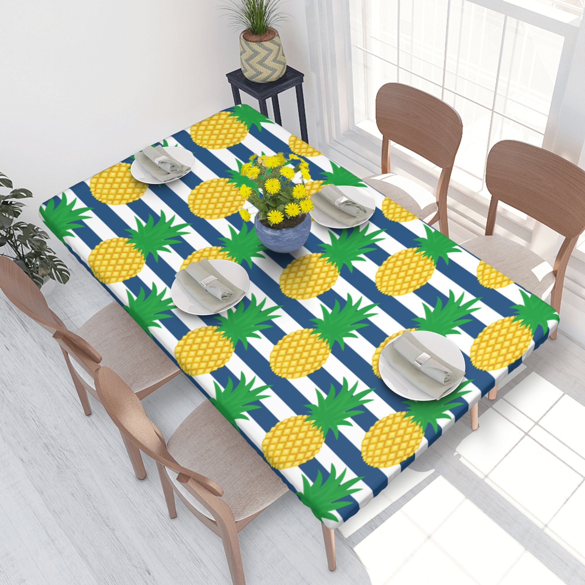 Home Deluxe Tablecloth Pineapples (7) Waterproof Elastic Rim Edged ...
