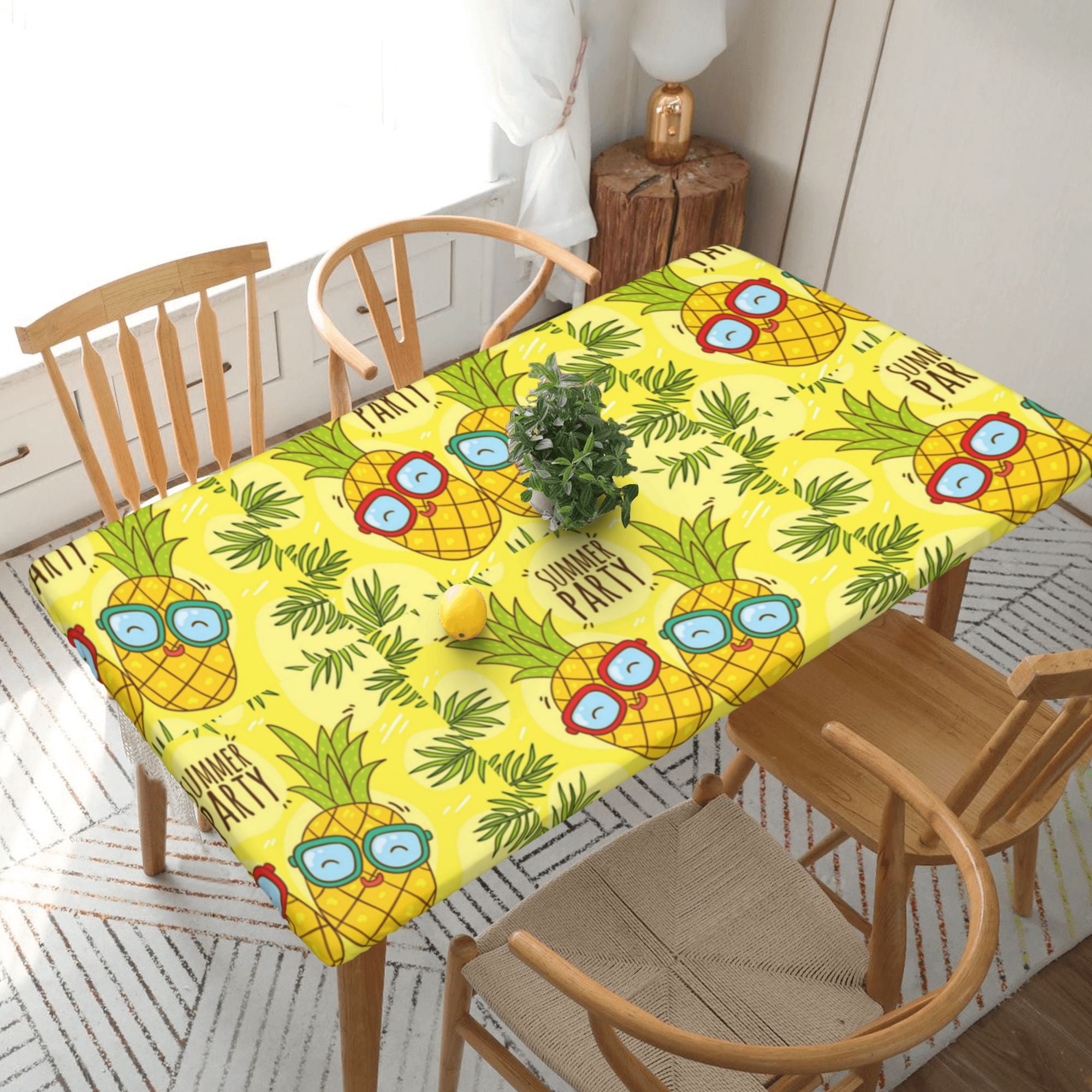 Home Deluxe Tablecloth Pineapples Summer Party Waterproof Elastic Rim ...
