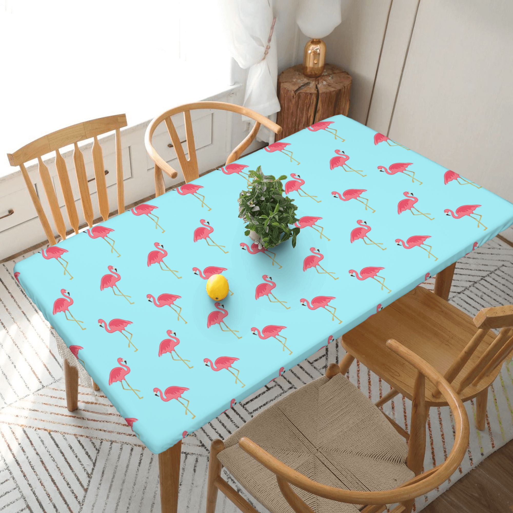 Home Deluxe Tablecloth Pink Flamingo Waterproof Elastic Rim Edged Table ...