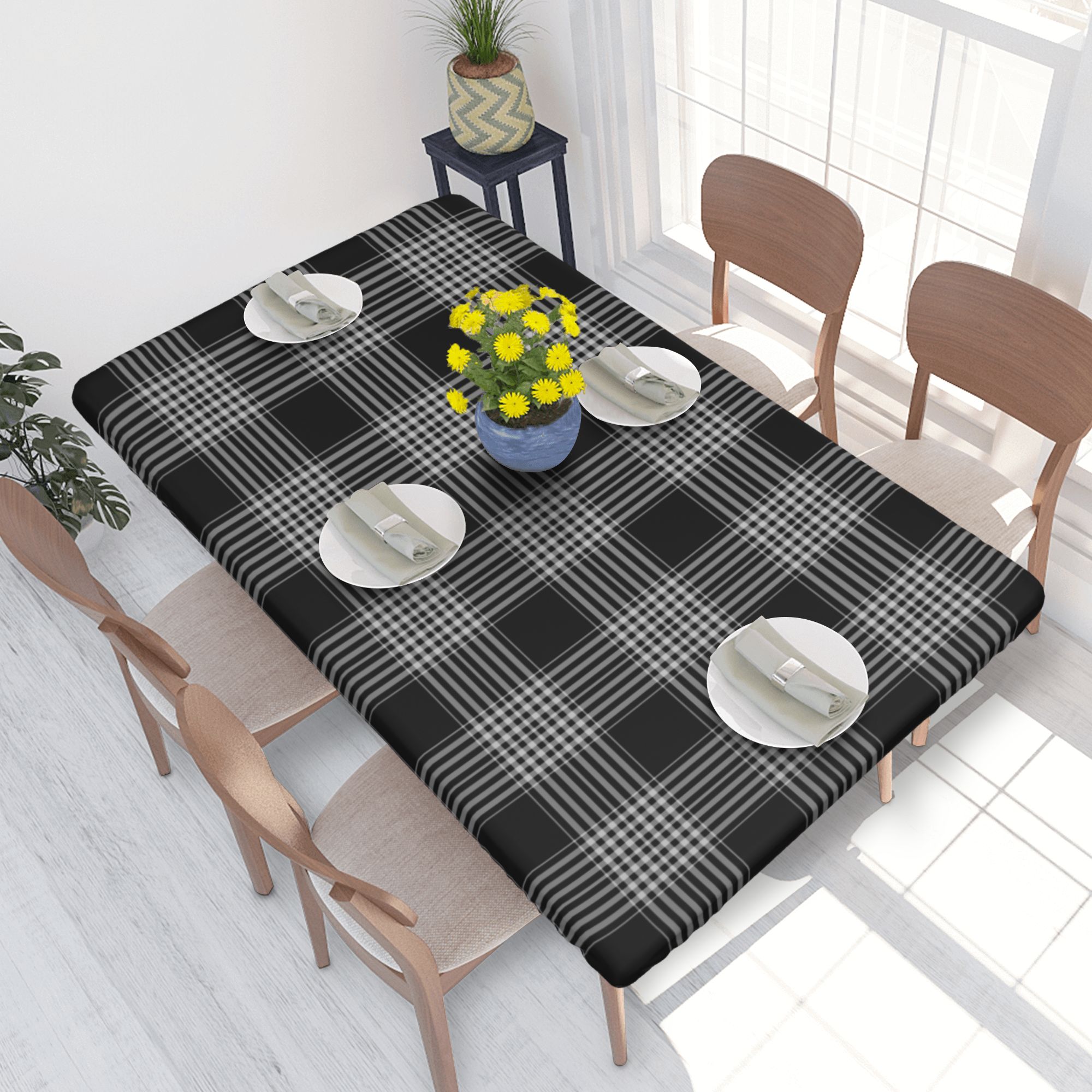 Home Deluxe Tablecloth Plaid Background Waterproof Elastic Rim Edged ...
