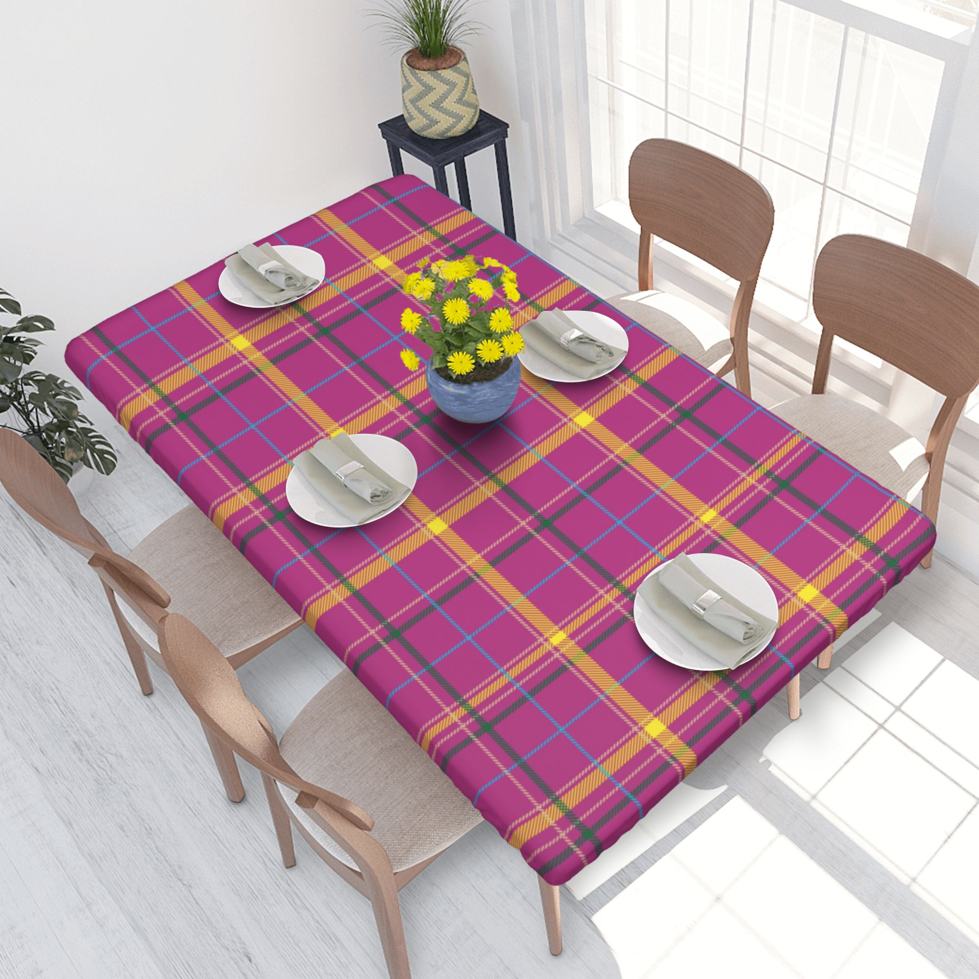 Home Deluxe Tablecloth Plaid Background Waterproof Elastic Rim Edged ...