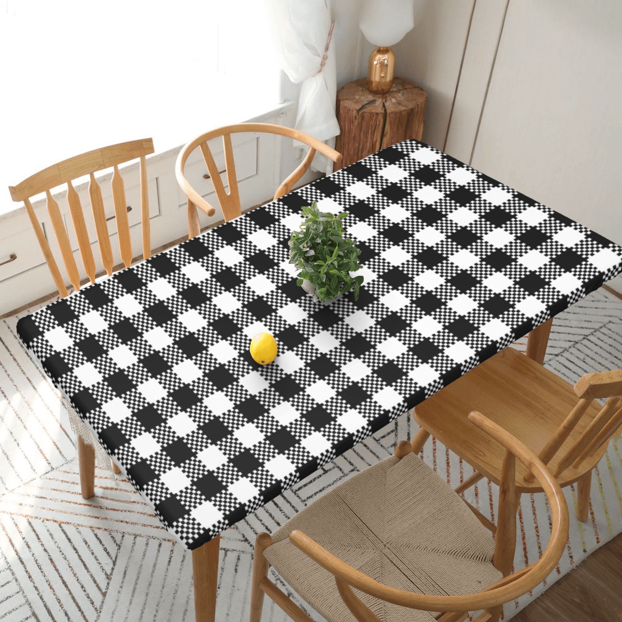 Home Deluxe Tablecloth Plaid Background Waterproof Elastic Rim Edged ...