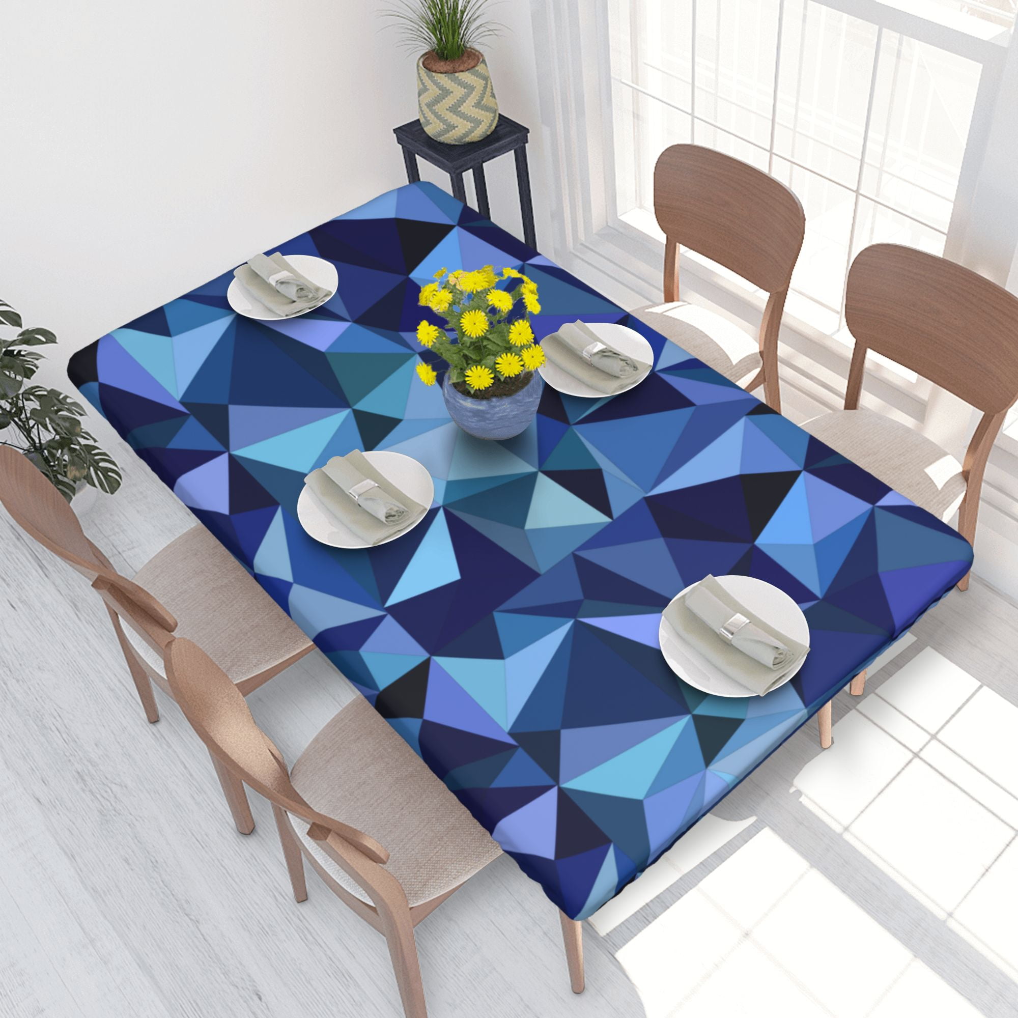 Home Deluxe Tablecloth Polygon Background Waterproof Elastic Rim Edged ...