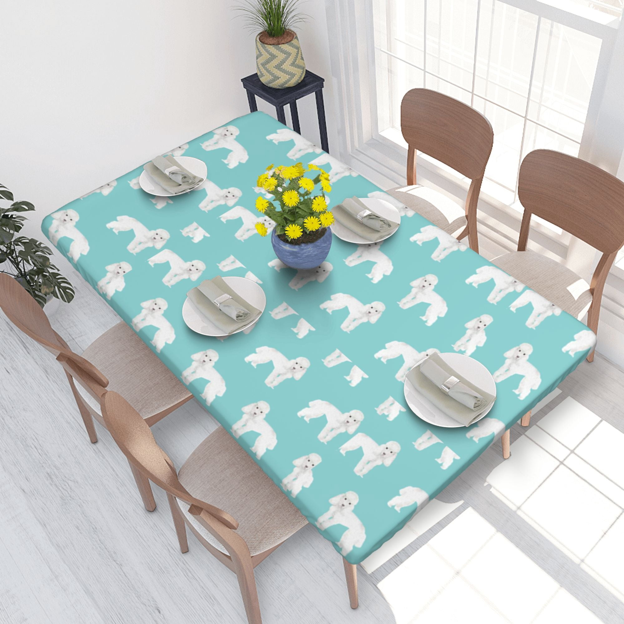 Home Deluxe Tablecloth Poodle Waterproof Elastic Rim Edged Table Cover ...