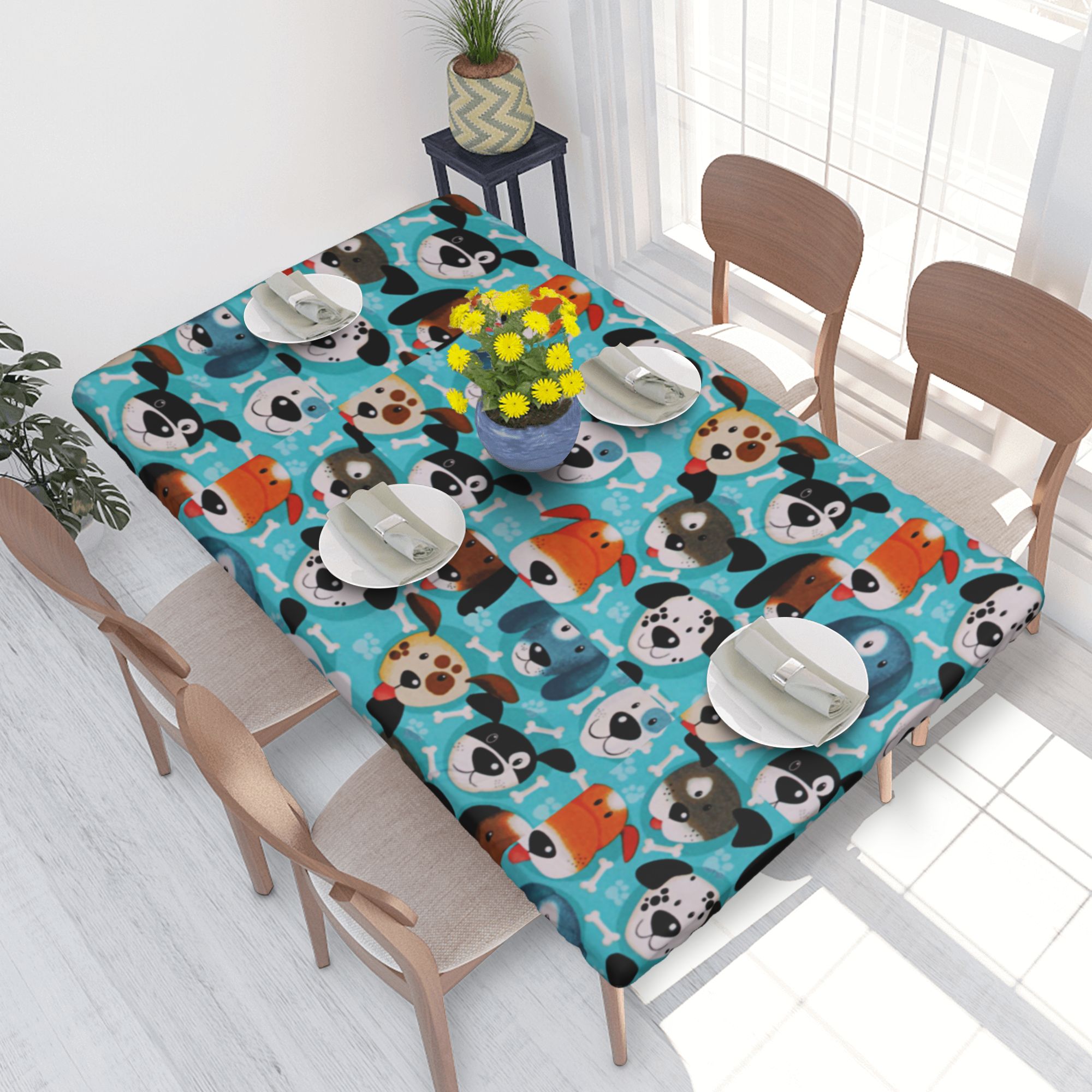 Home Deluxe Tablecloth Puppy Dog Dog Waterproof Elastic Rim Edged Table ...