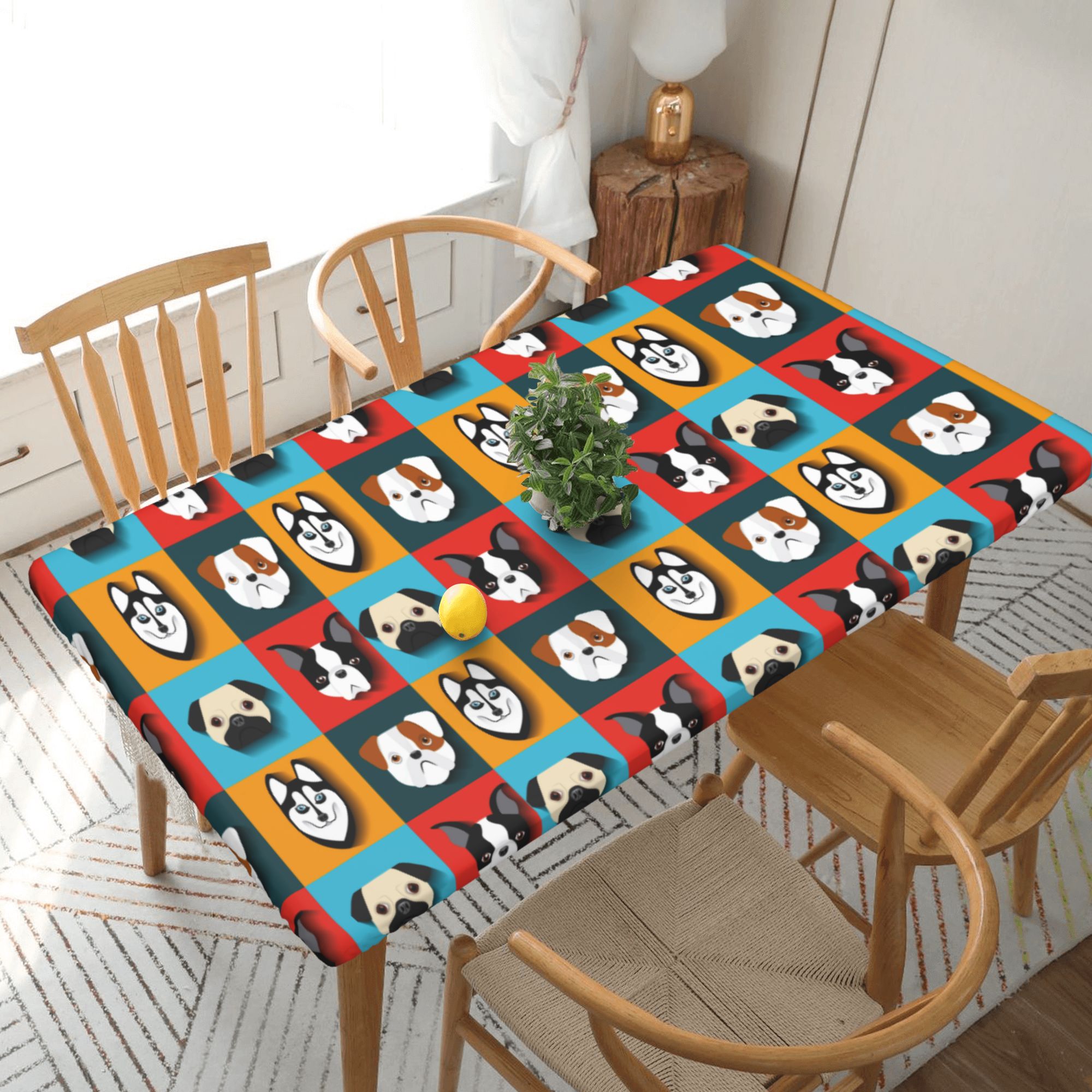 Home Deluxe Tablecloth Purebred Dogs Waterproof Elastic Rim Edged Table ...