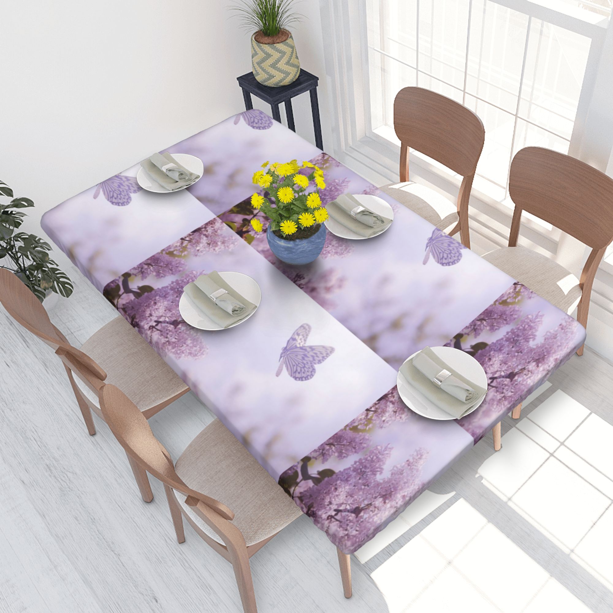 Home Deluxe Tablecloth Purple Butterfly Waterproof Elastic Rim Edged ...