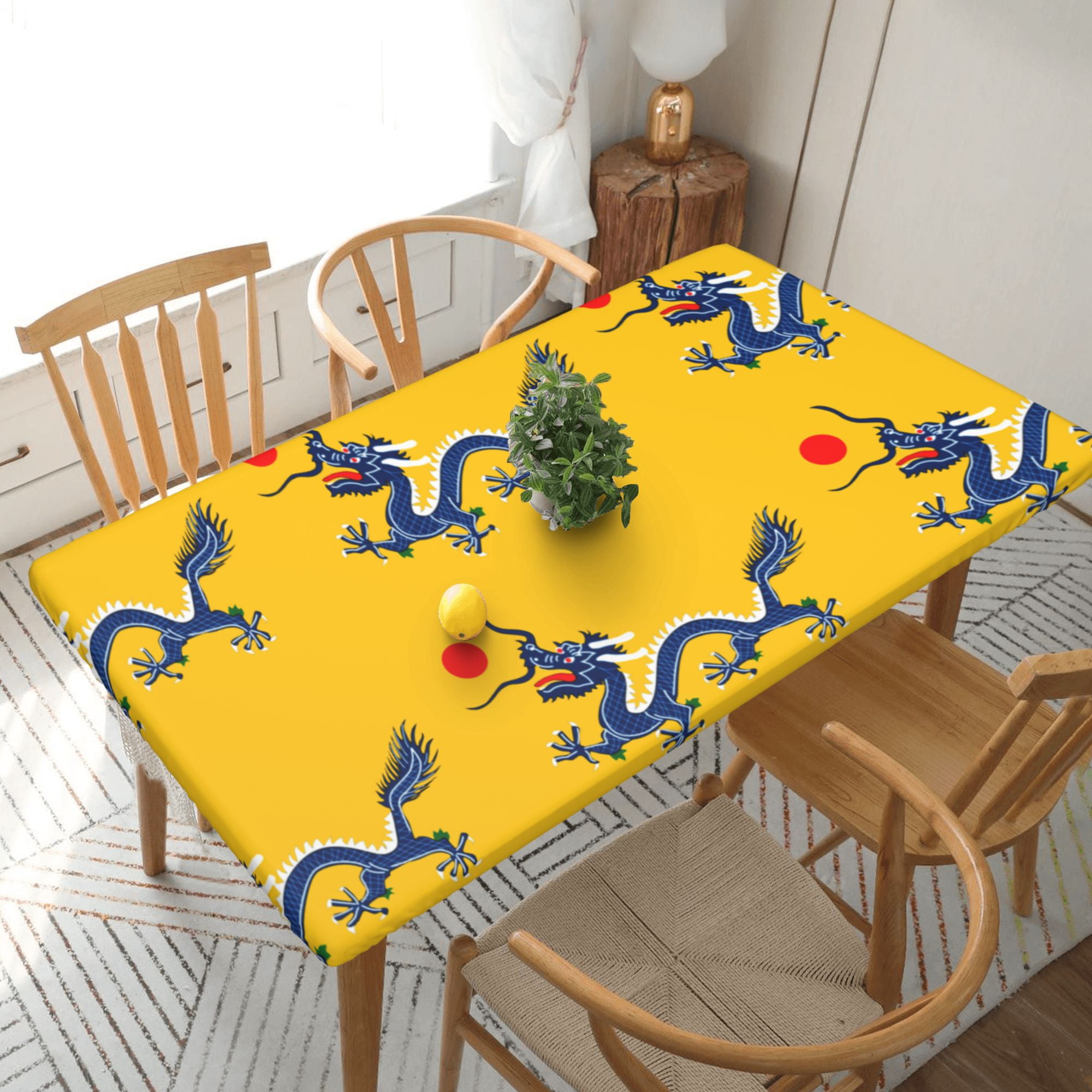 Home Deluxe Tablecloth Qing Dragon Flag Waterproof Elastic Rim Edged ...