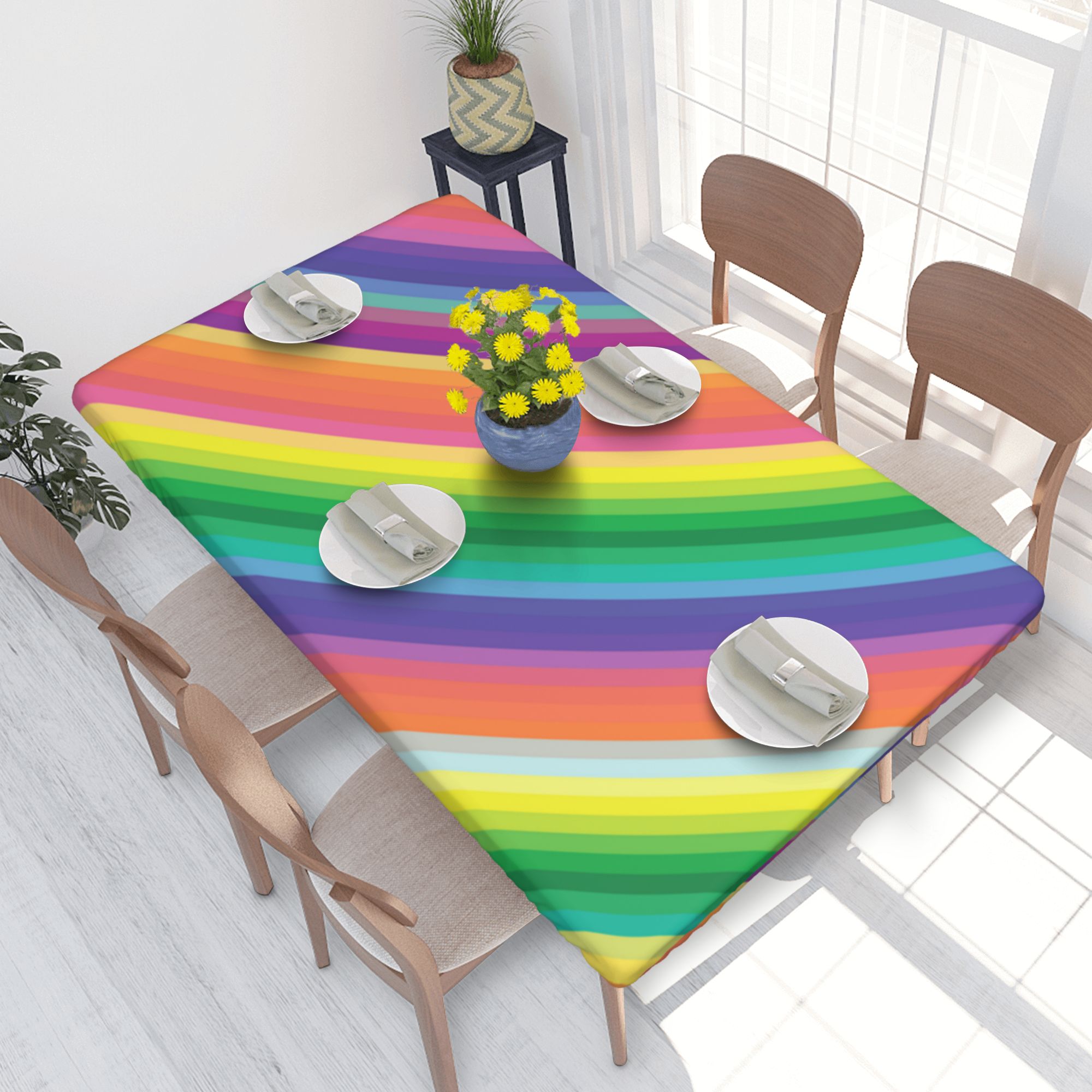Home Deluxe Tablecloth Rainbow Color Stripes Background Waterproof ...