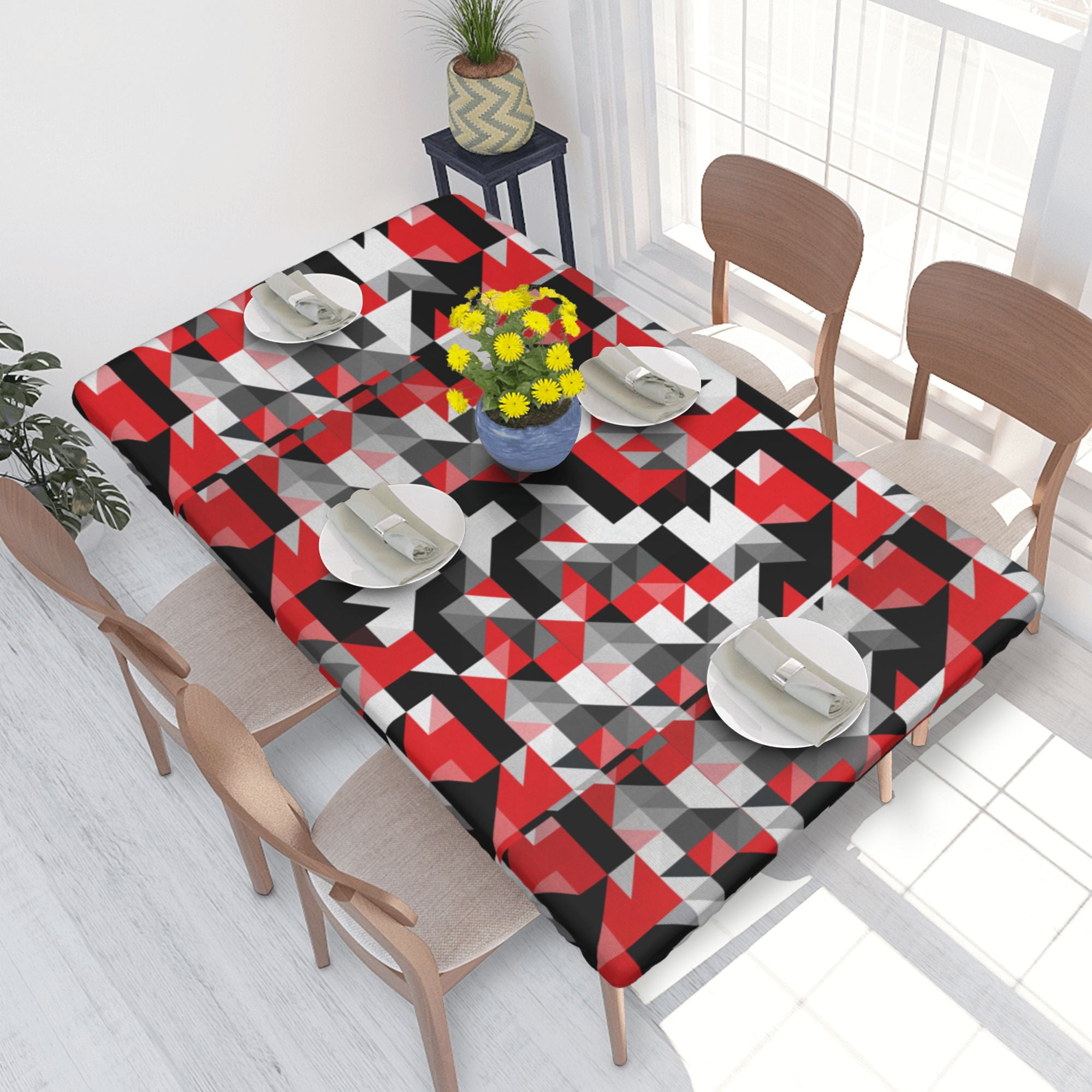 Home Deluxe Tablecloth Red And Black Waterproof Elastic Rim Edged Table ...