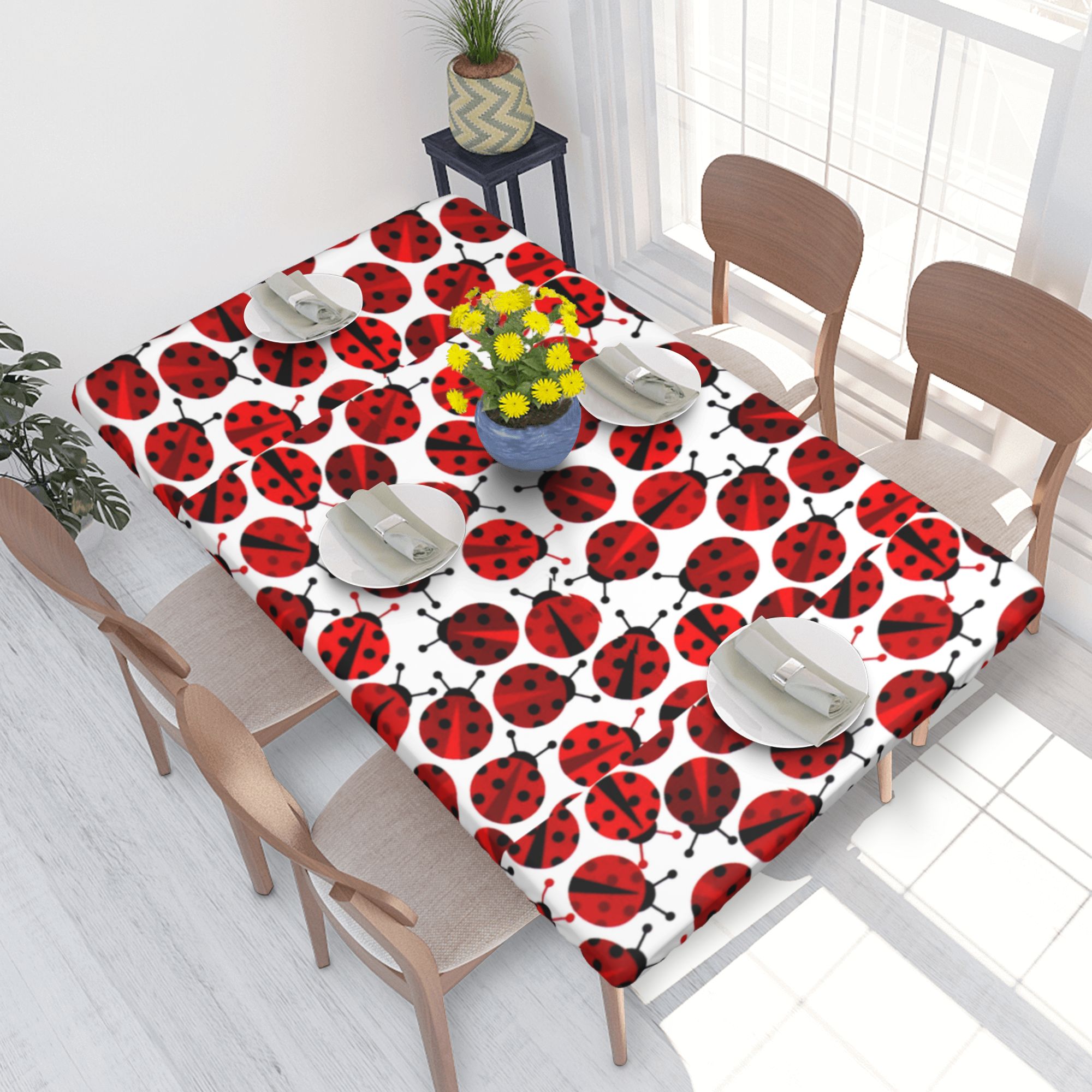 Home Deluxe Tablecloth Red Ladybug1 Waterproof Elastic Rim Edged Table ...