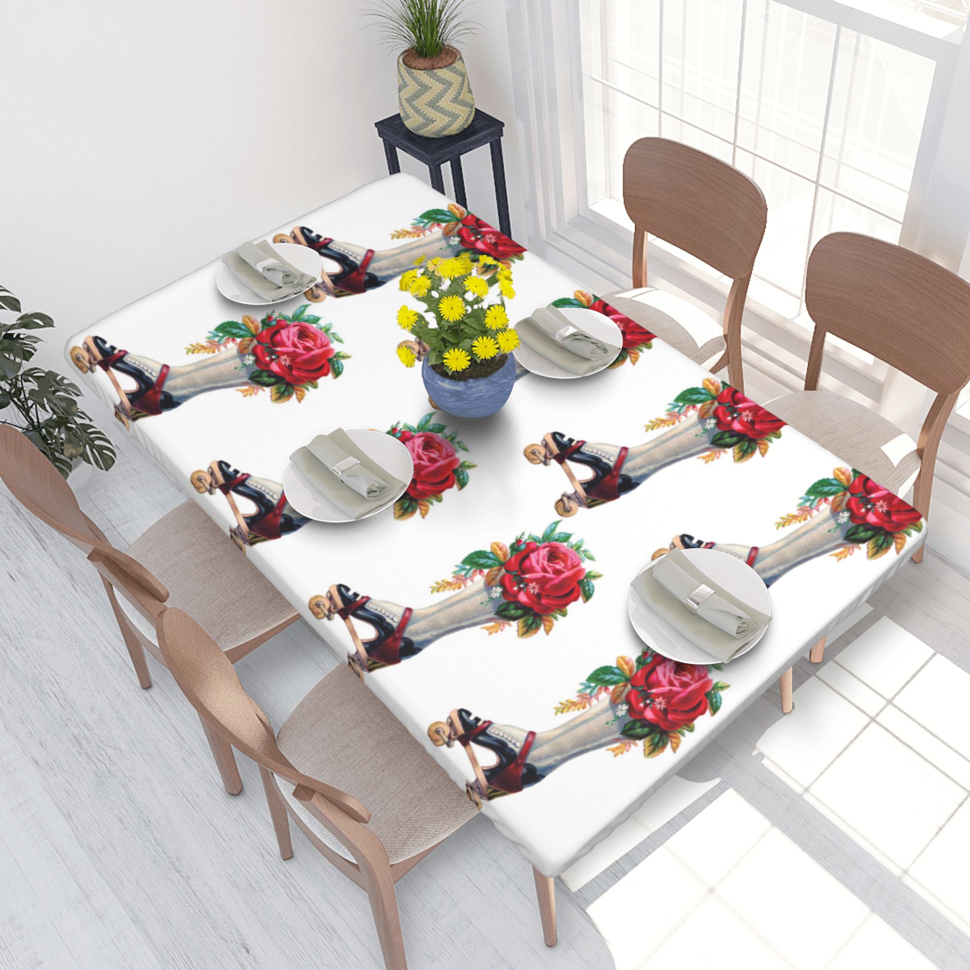 Home Deluxe Tablecloth Roses And Boots Wallpaper Waterproof Elastic Rim ...