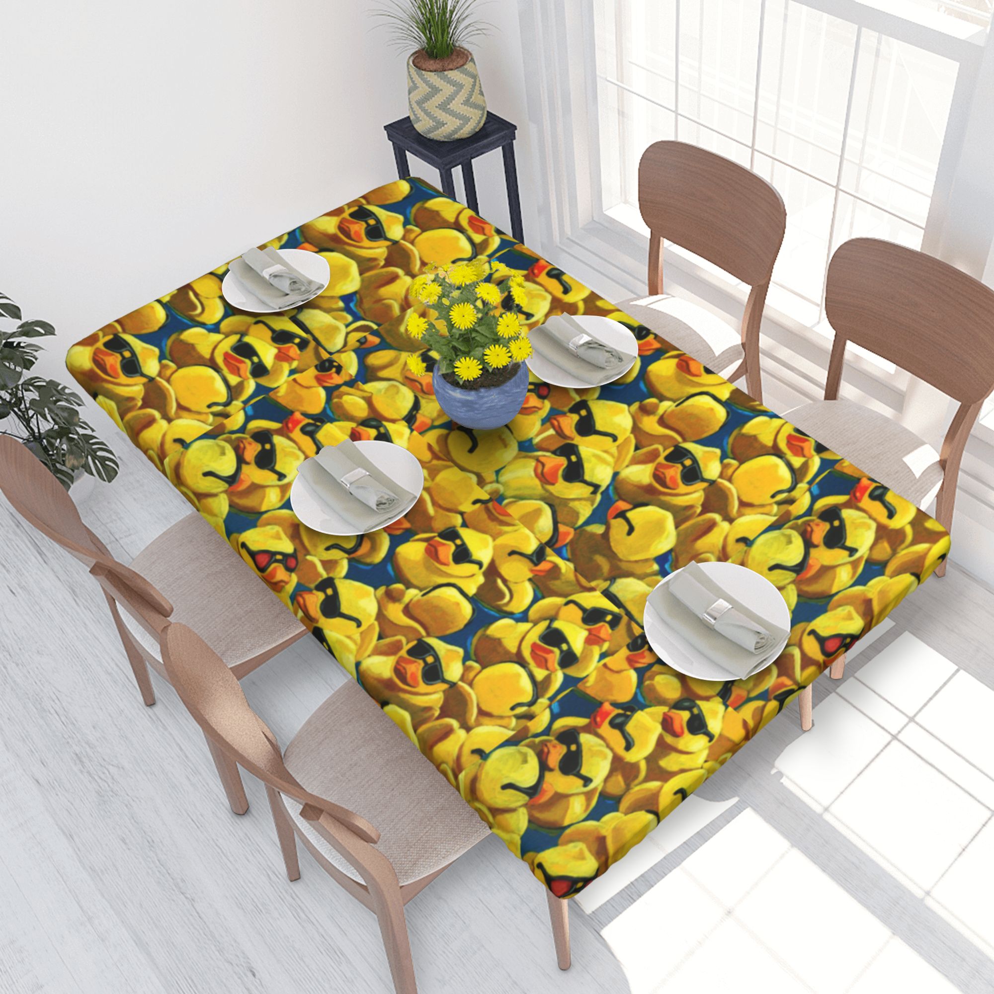 Home Deluxe Tablecloth Rubber Duck Painting Waterproof Elastic Rim ...