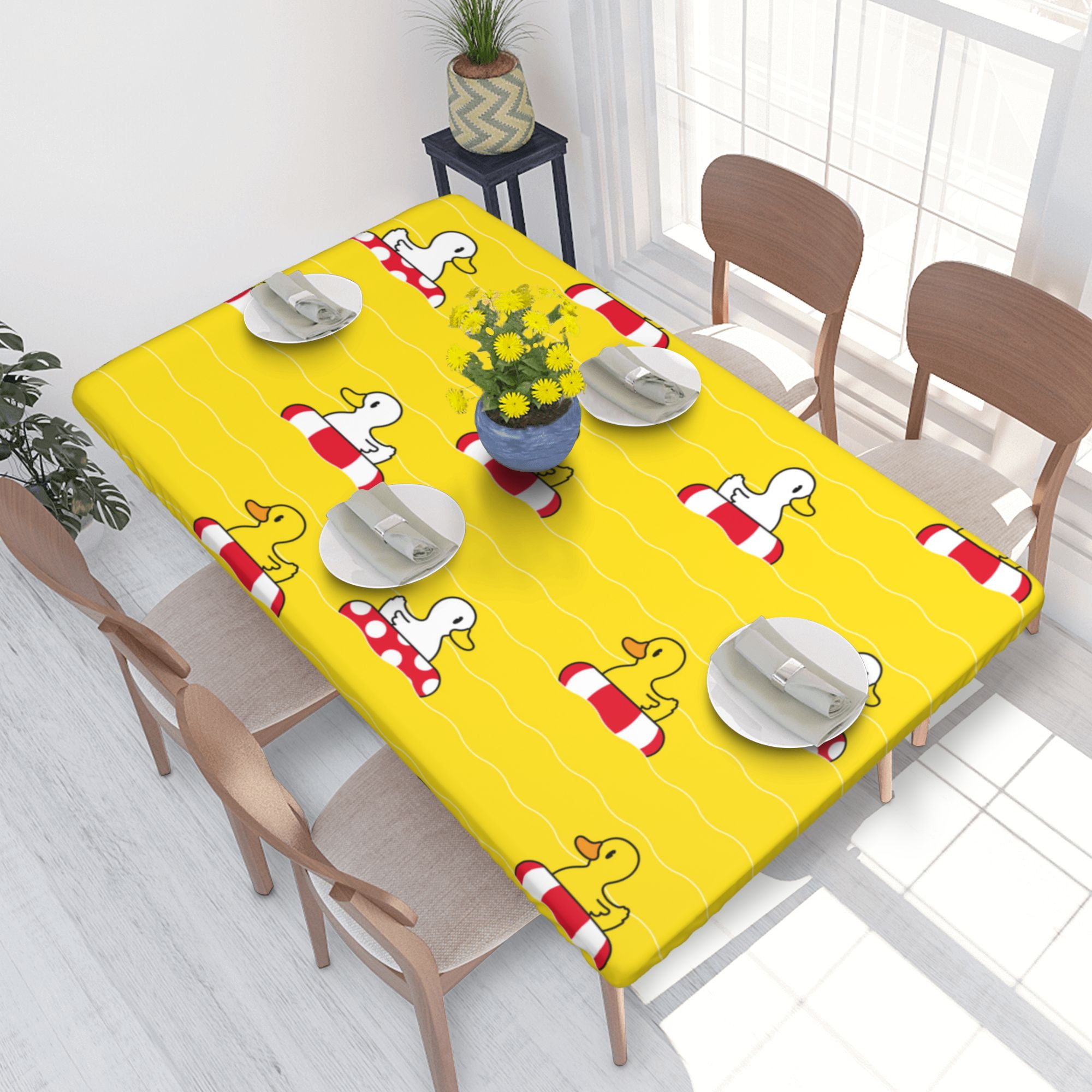 Home Deluxe Tablecloth Rubber Duck Swimming (2) Waterproof Elastic Rim ...