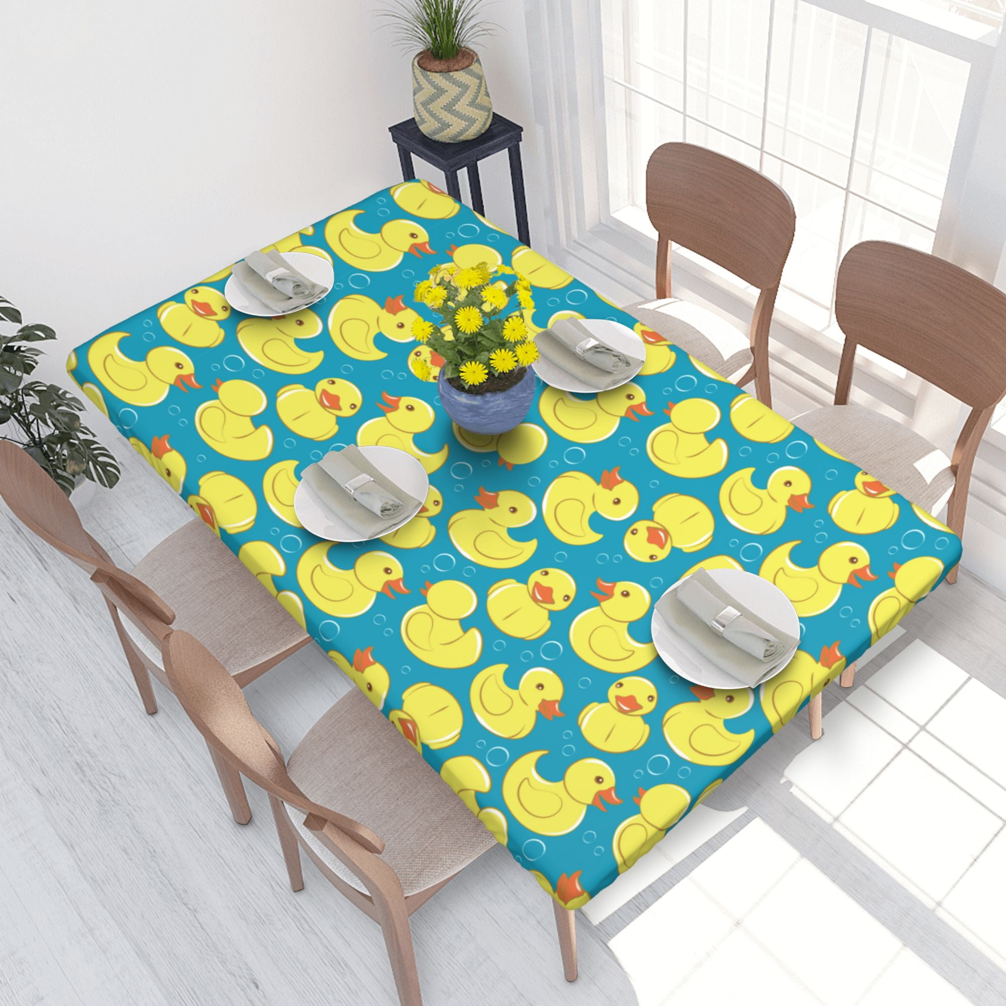 Home Deluxe Tablecloth Rubber Duck Swimming (6) Waterproof Elastic Rim ...