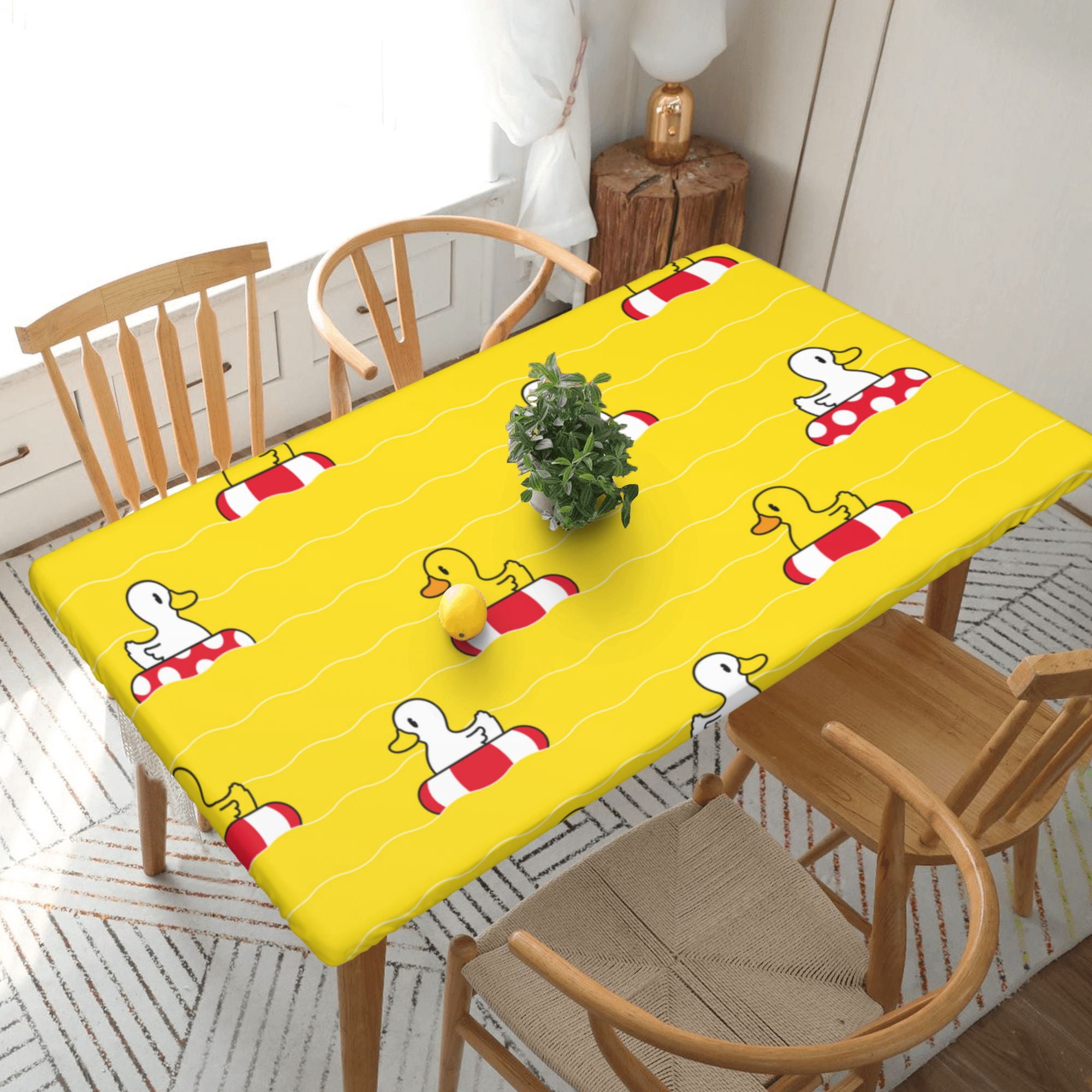 Home Deluxe Tablecloth Rubber Duck Swimming Waterproof Elastic Rim ...