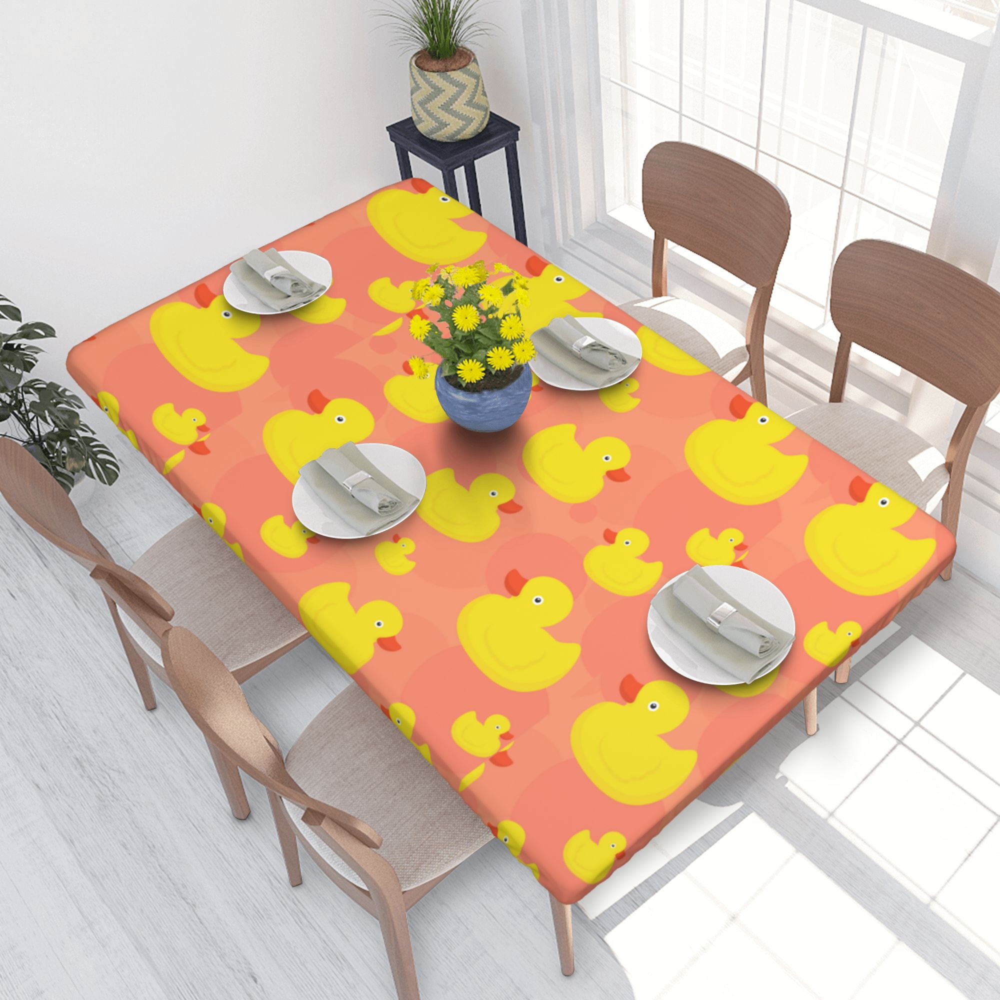 Home Deluxe Tablecloth Rubber Duck Waterproof Elastic Rim Edged Table Cover- For Christmas ...