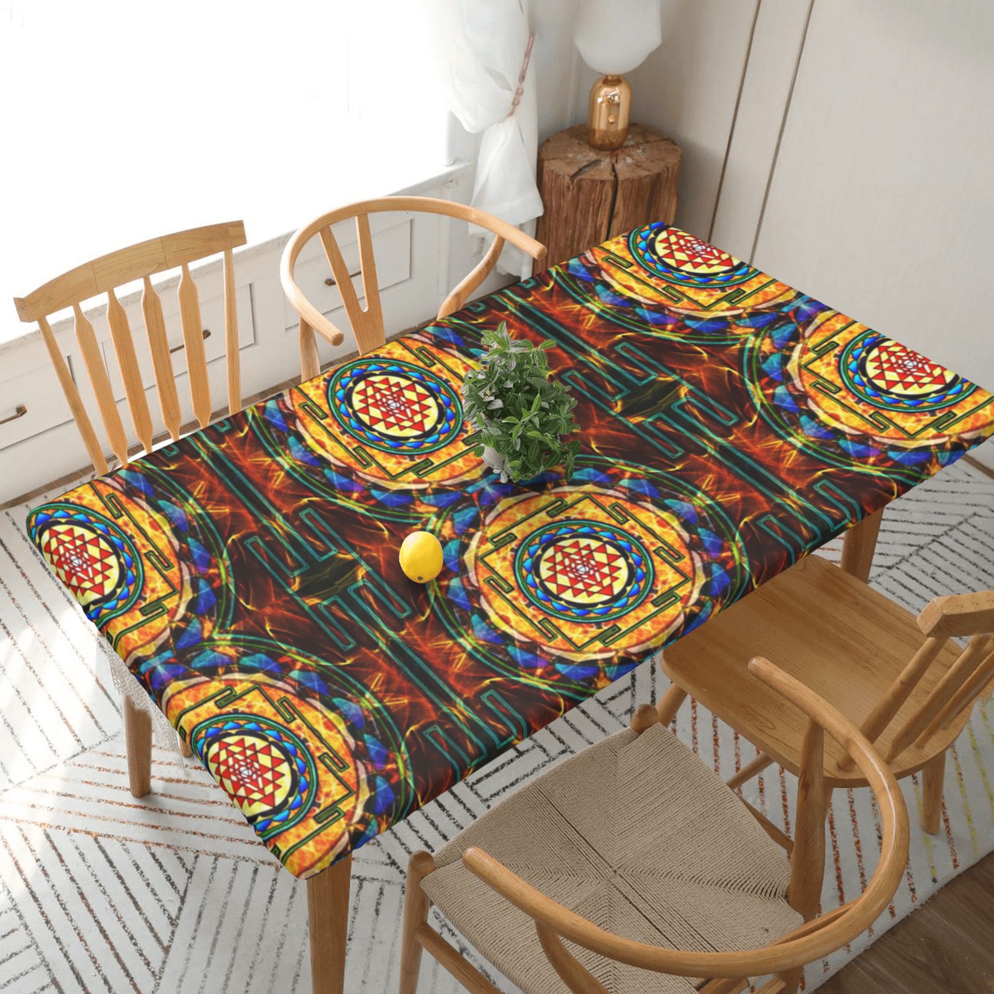 Home Deluxe Tablecloth Sacred Geometry Waterproof Elastic Rim Edged ...