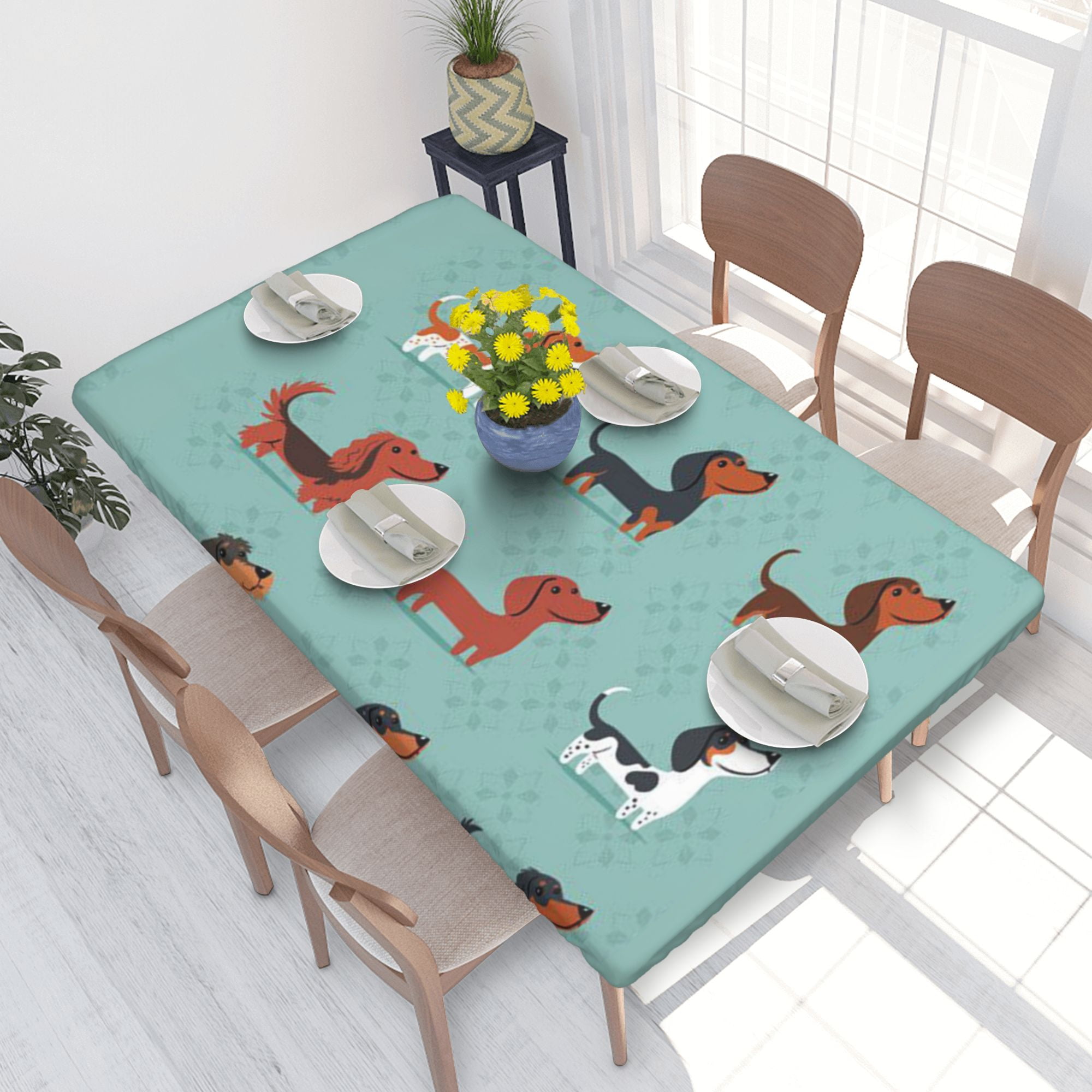 Home Deluxe Tablecloth Sausage Dog Dachshund Waterproof Elastic Rim ...