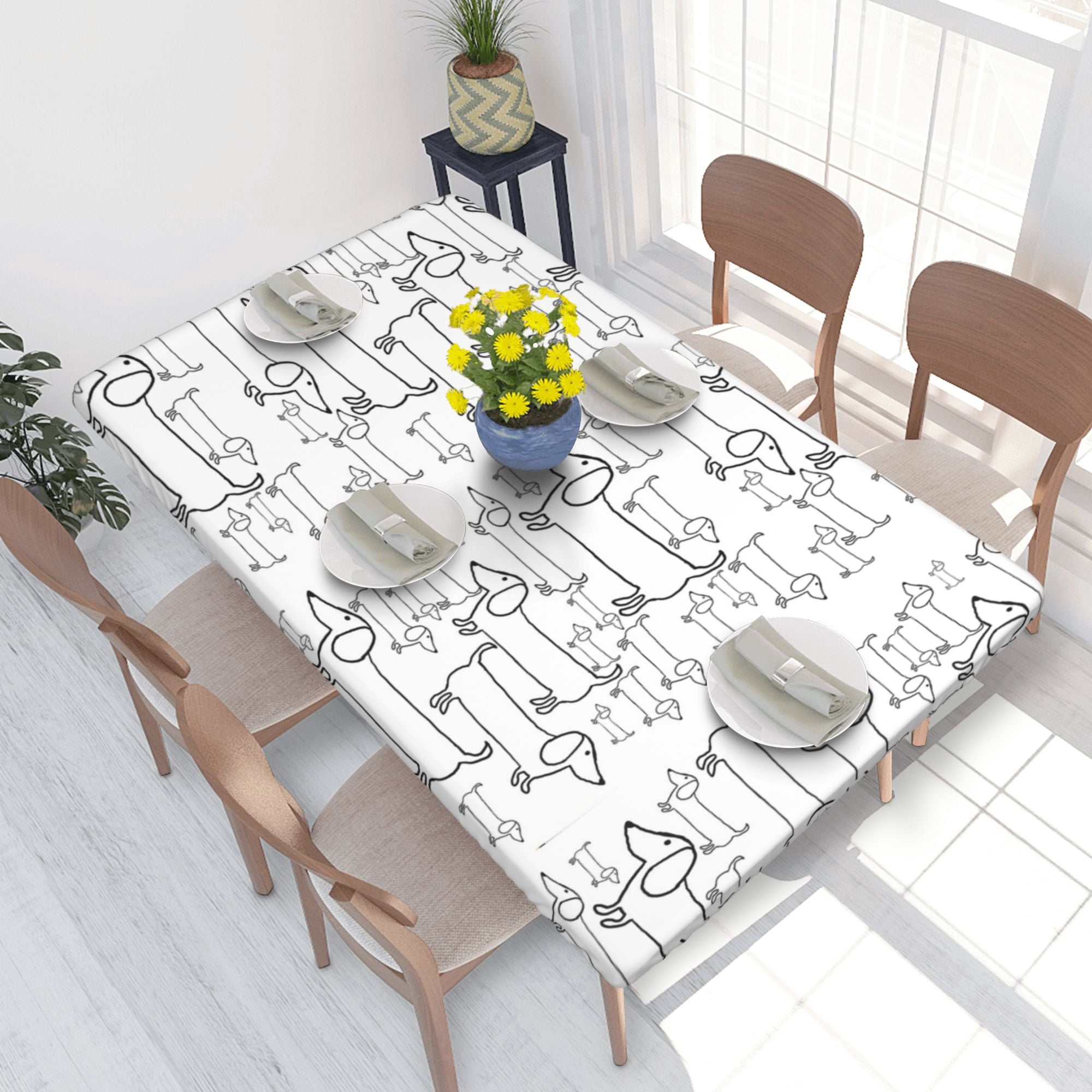 Home Deluxe Tablecloth Sausage Dog Dachshund Waterproof Elastic Rim ...