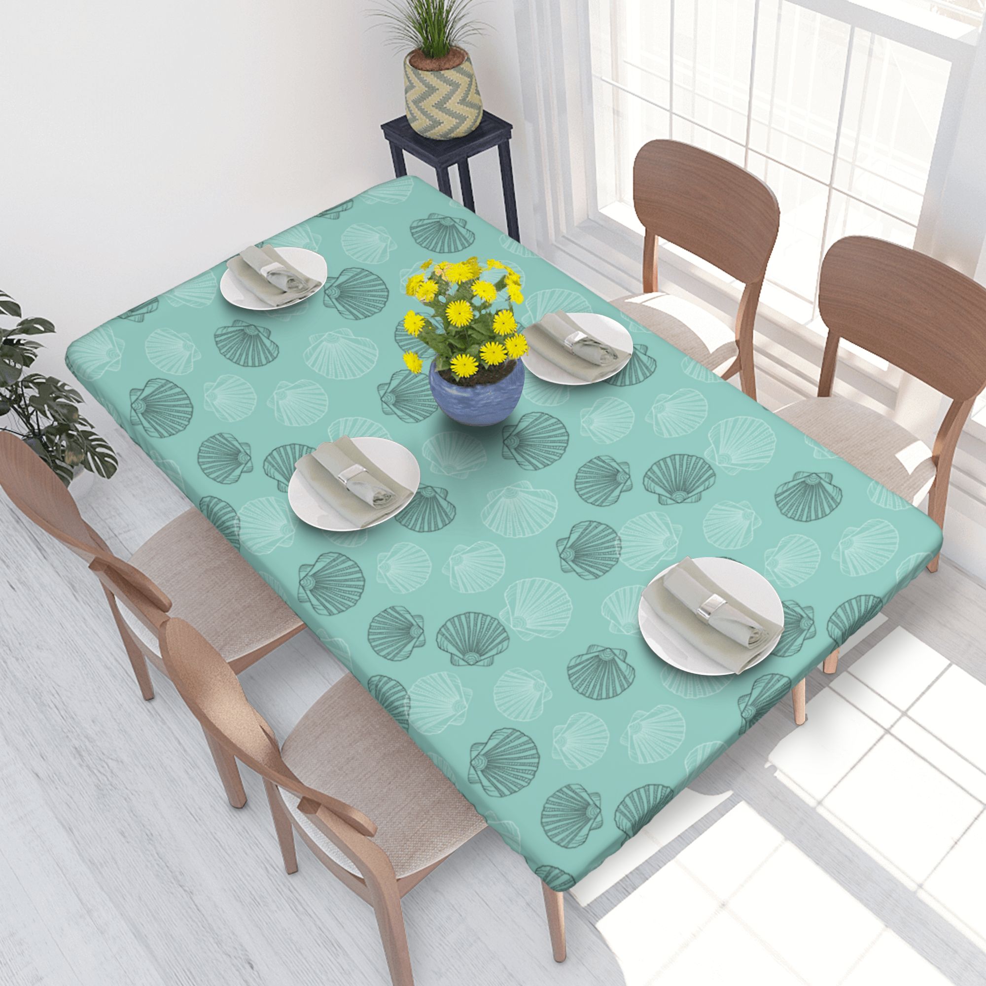 Home Deluxe Tablecloth Seabed Shell Background Waterproof Elastic Rim ...