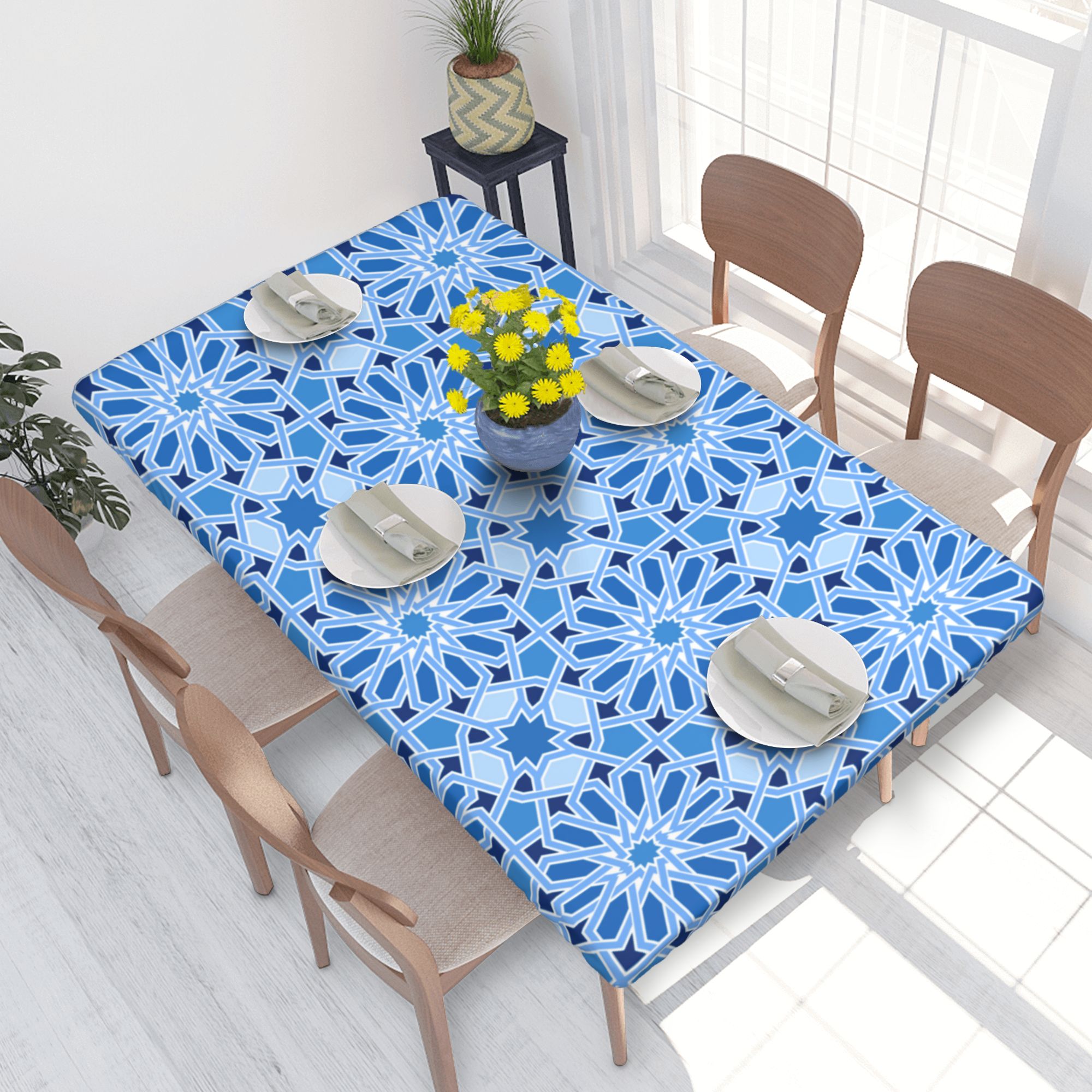 Home Deluxe Tablecloth Seamless Flower Pattern (42) Waterproof Elastic ...
