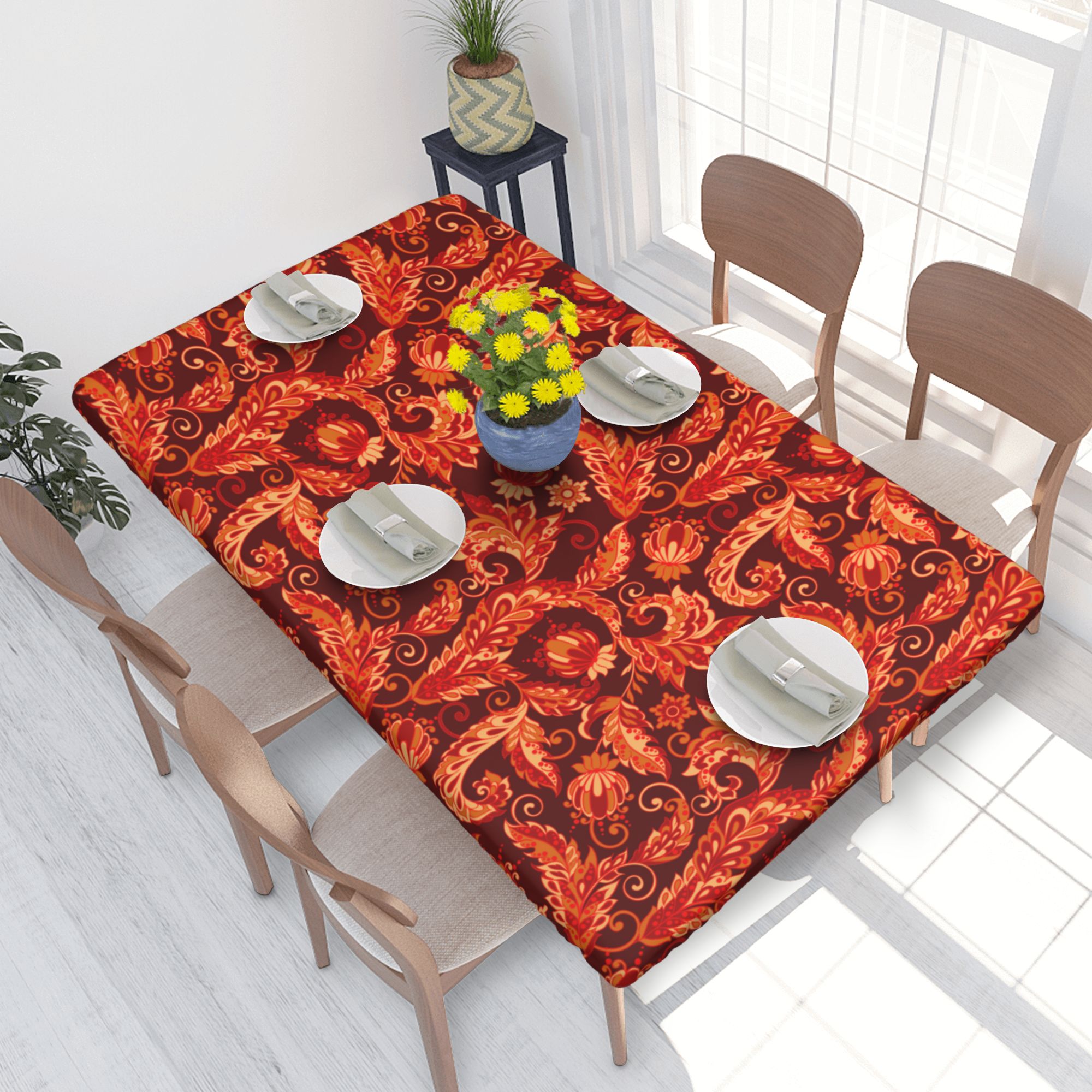 Home Deluxe Tablecloth Shading Of Colorful Pattern On Dark Red ...