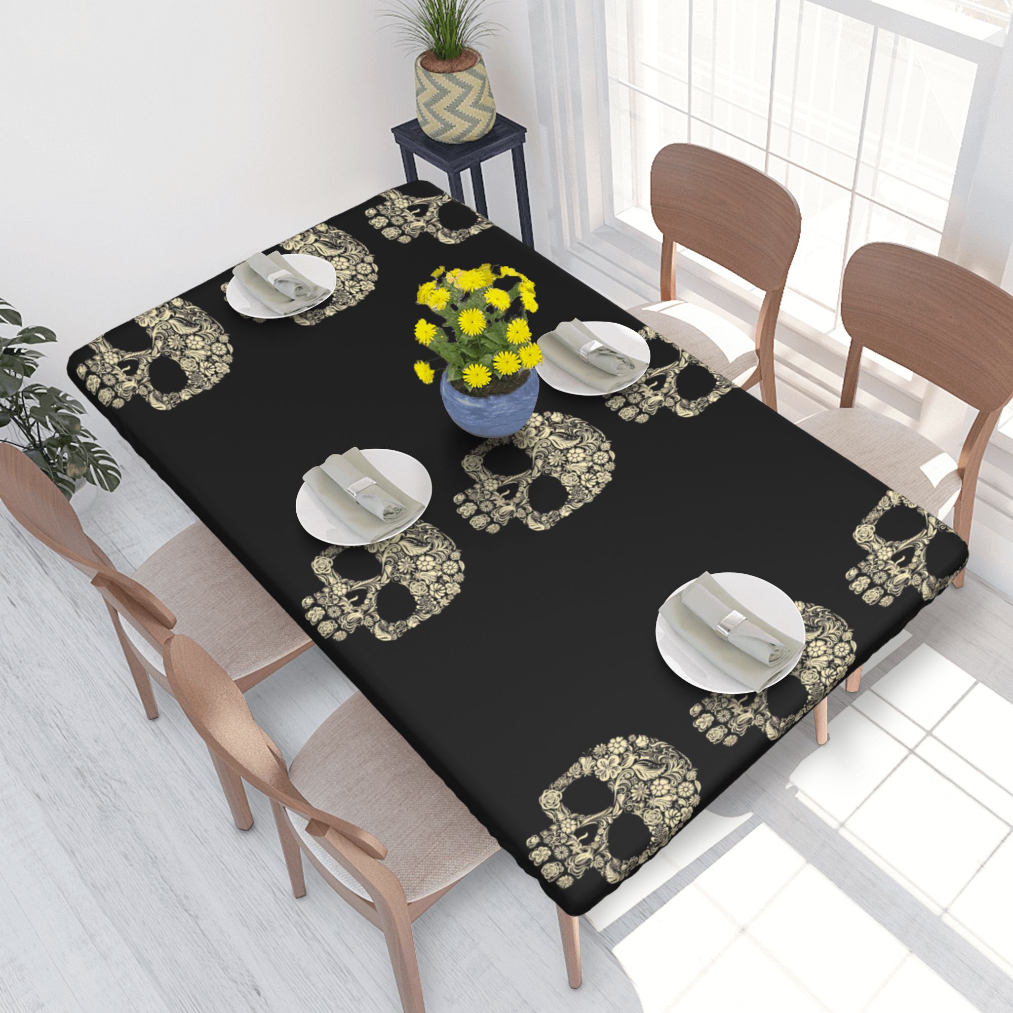 Home Deluxe Tablecloth Skull Waterproof Elastic Rim Edged Table Cover ...