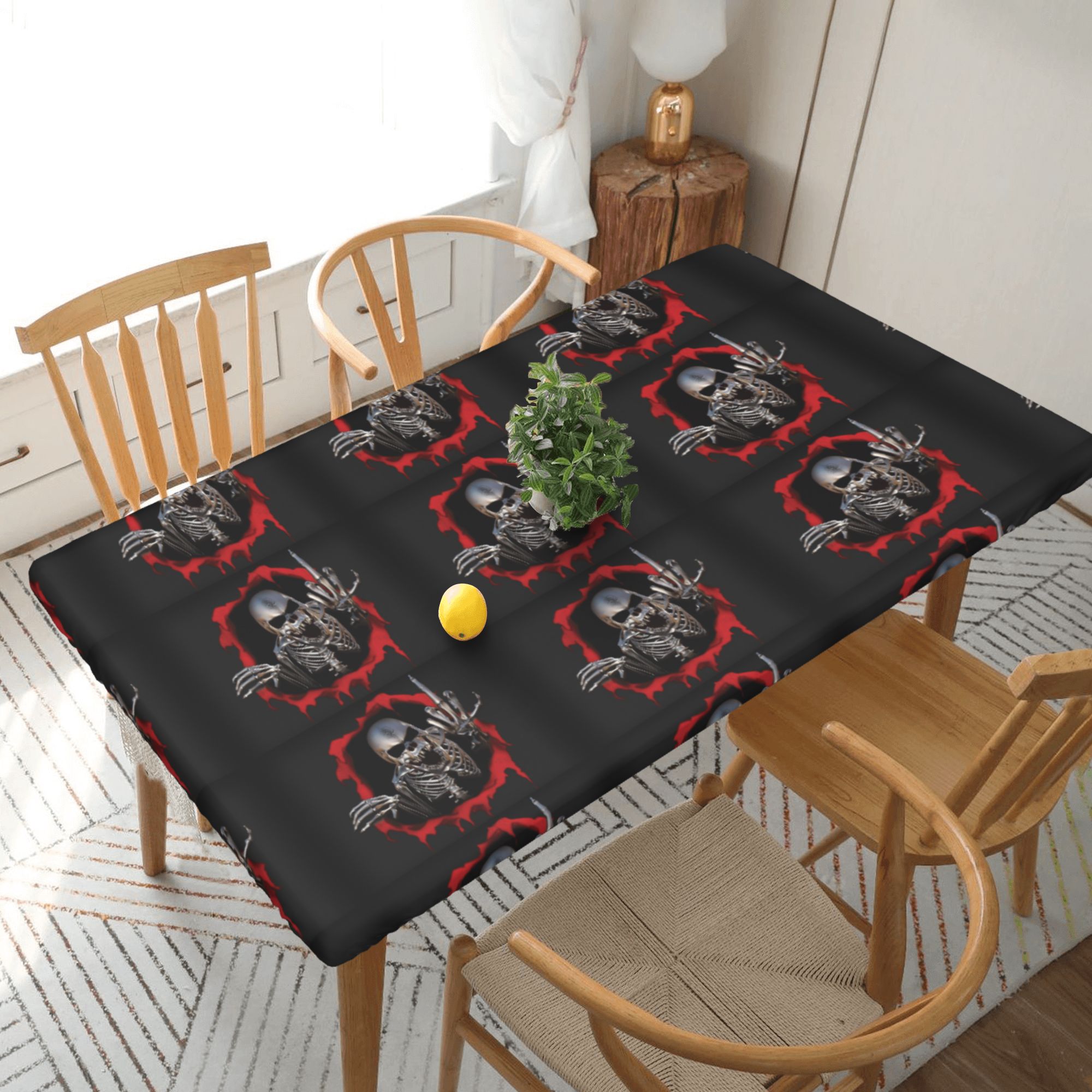 Home Deluxe Tablecloth Skull Waterproof Elastic Rim Edged Table Cover ...