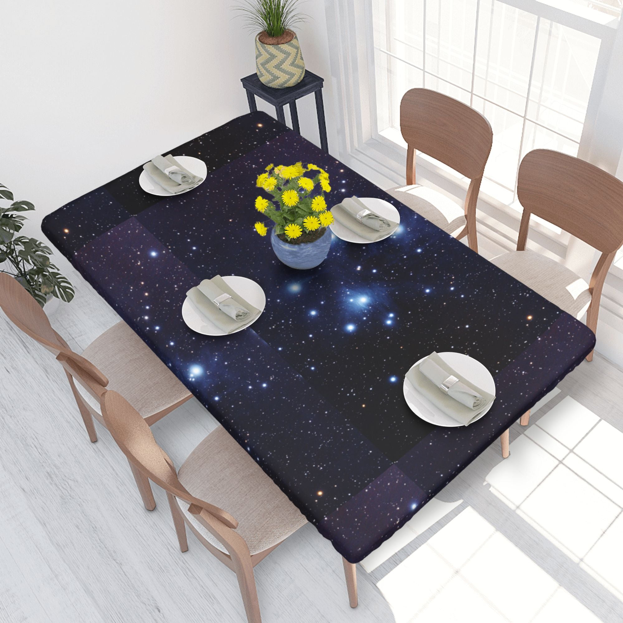 Home Deluxe Tablecloth Sky Blue Star Space Waterproof Elastic Rim Edged ...