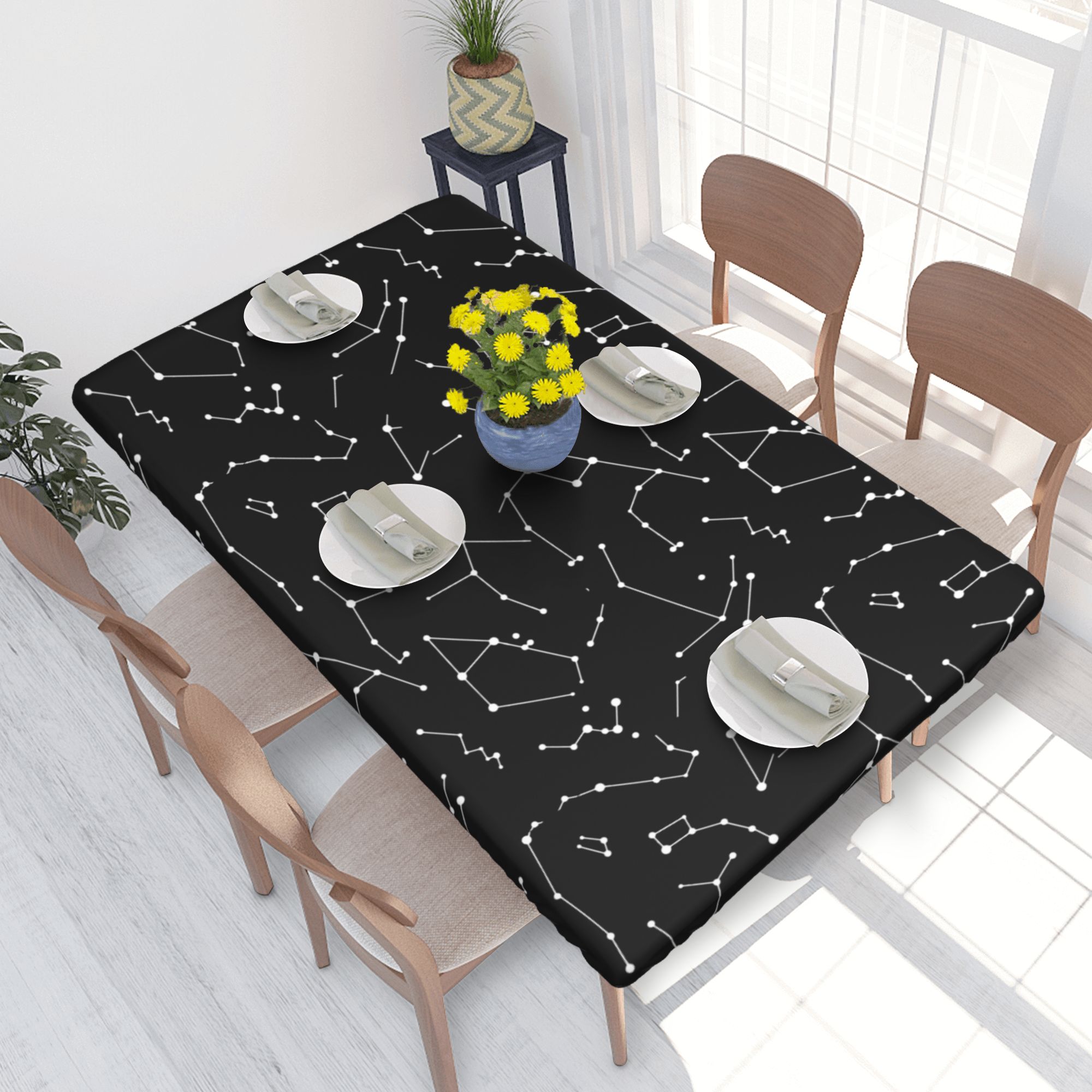 Home Deluxe Tablecloth Sky Map Constellations Stars Waterproof Elastic Rim Edged Table Cover ...