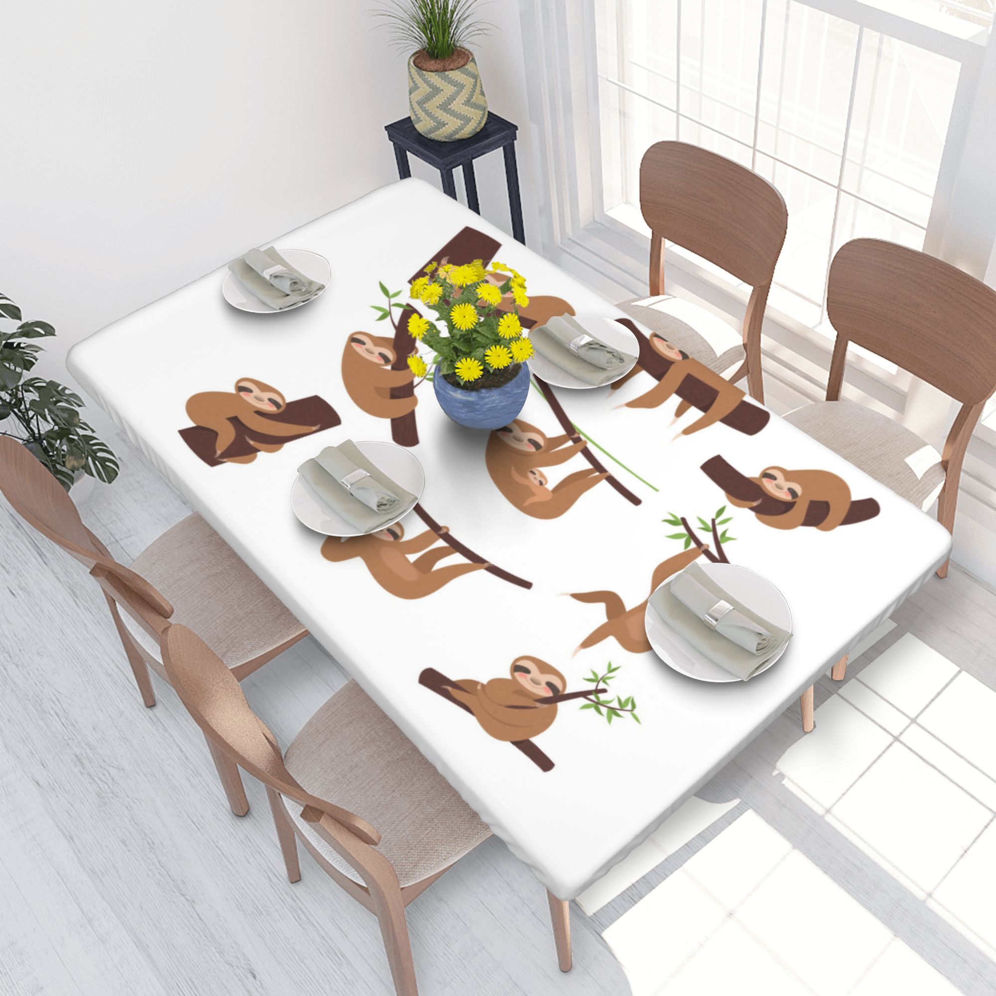 Home Deluxe Tablecloth Sloth On Branch Cute Little Child Waterproof ...